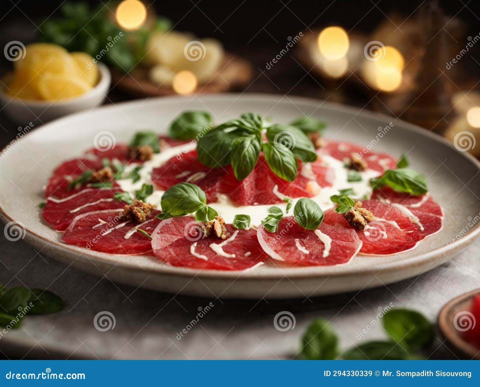 Delicate Slices of Beef Carpaccio are Arranged in a Captivating Mosaic ...