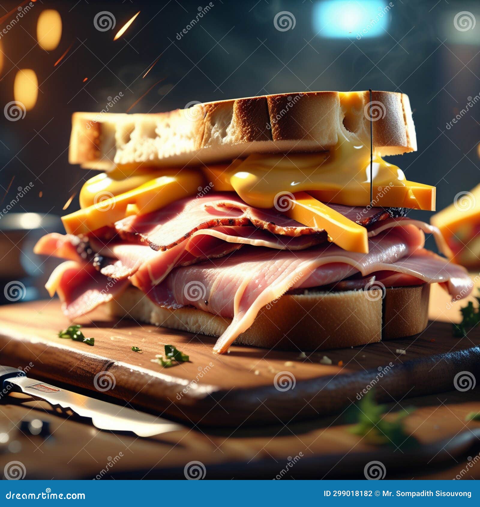 Toast with Ham Cheese Bacon in Luxurious Michelin Kitchen Style, Food ...