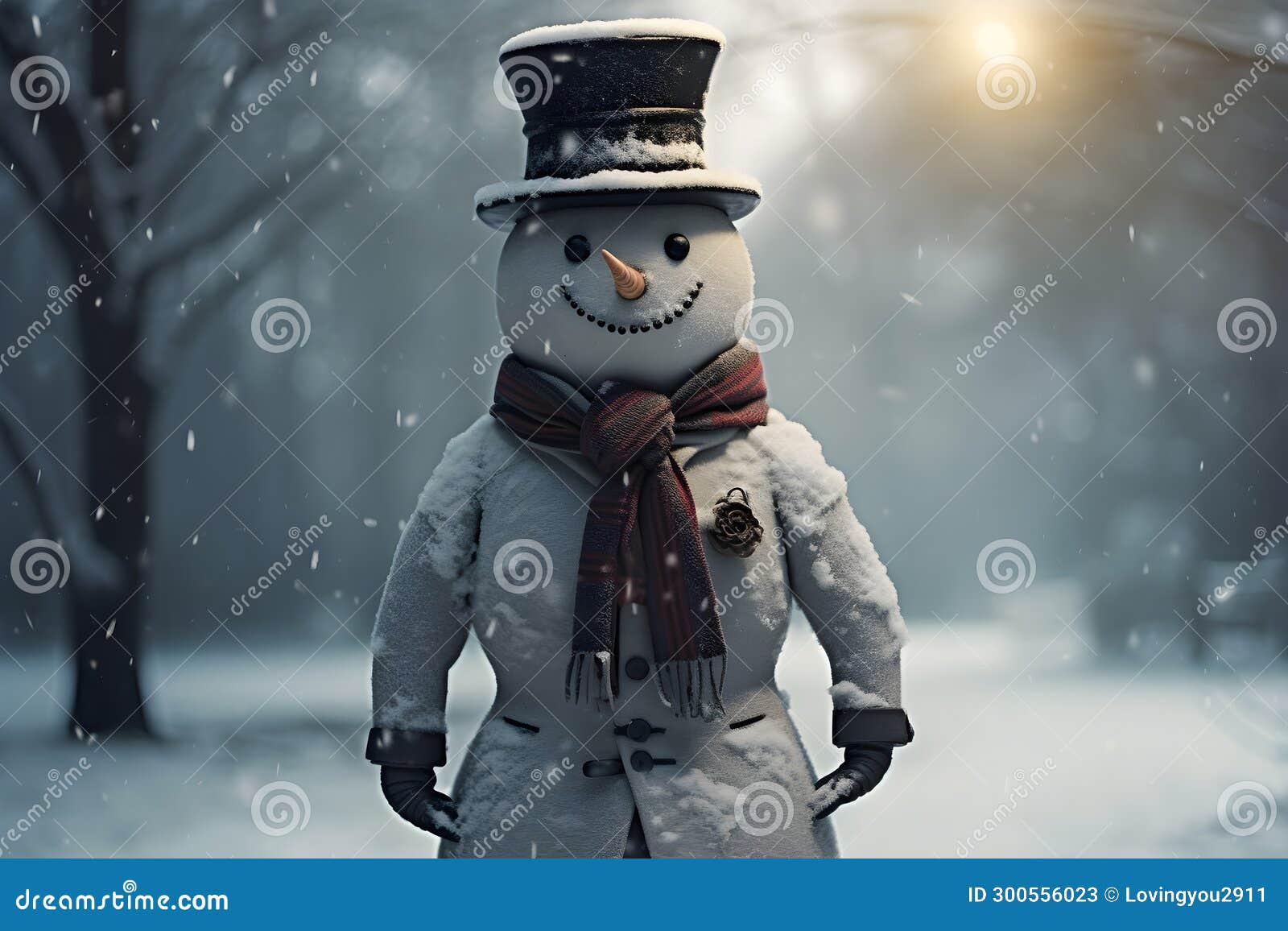 Snowman in the City Park on a Winter Day. 3d Rendering. Generative AI ...