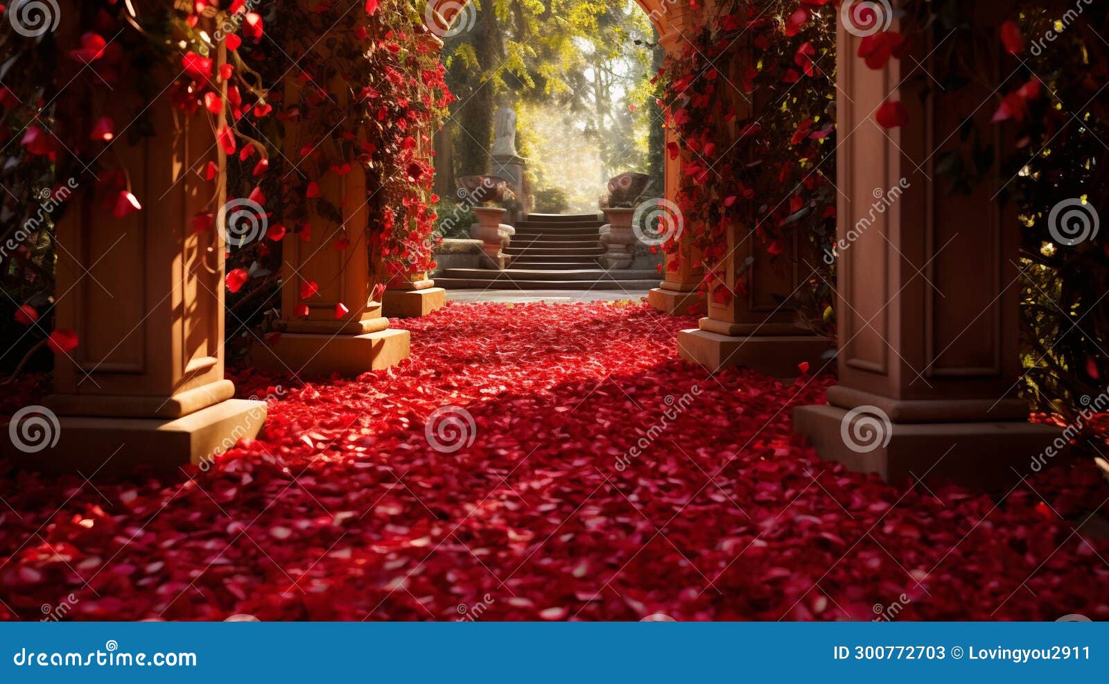 A Red Rose Petal Trail Leading To a Surprise. Generative AI. Stock ...