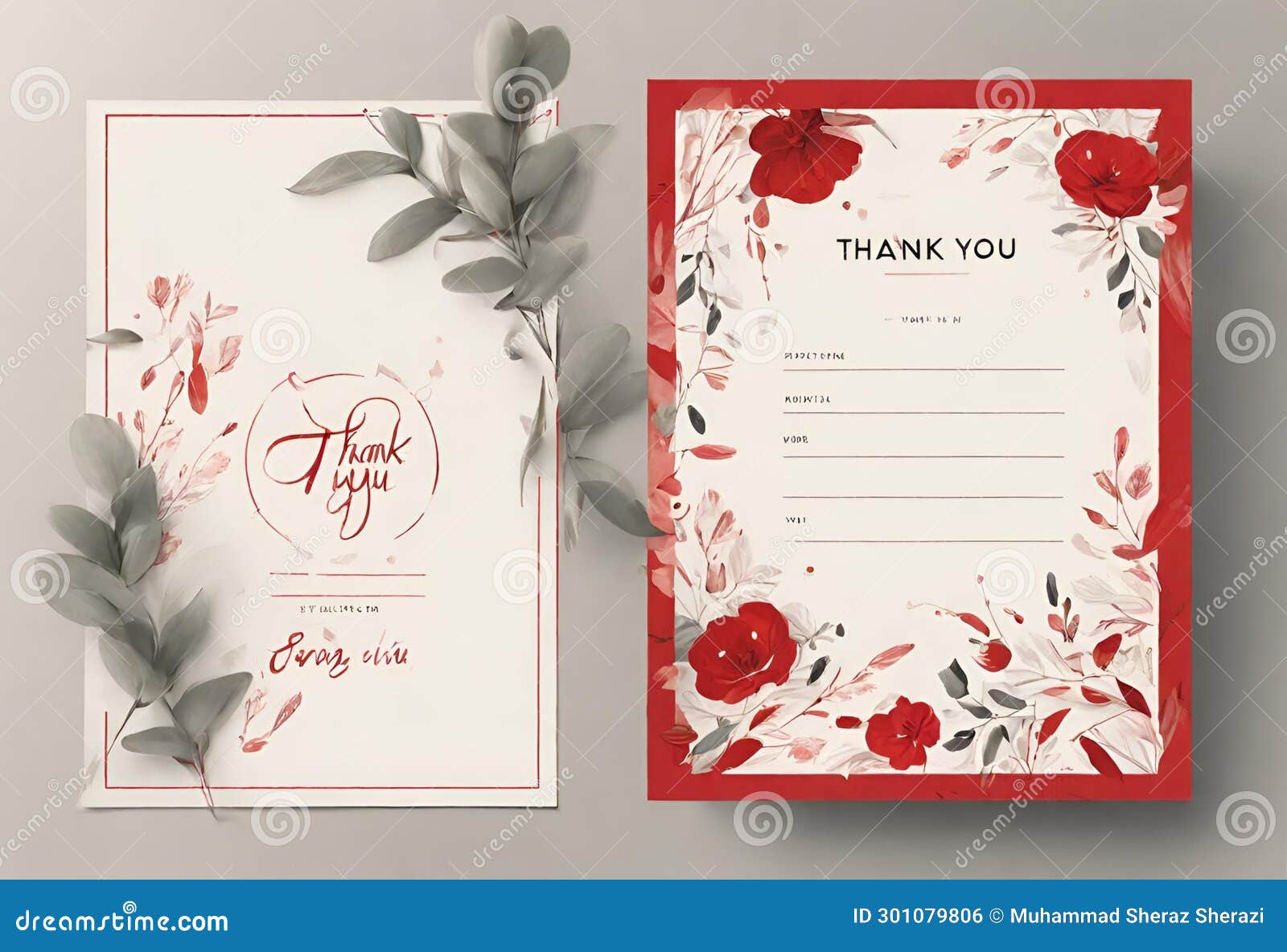 Thank You Card Layout with Red Accents Stock Illustration ...