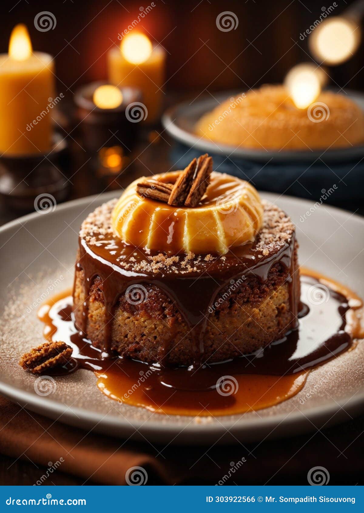 Michelin Starred Sticky Toffee Pudding Dessert In Premium Restaurant ...