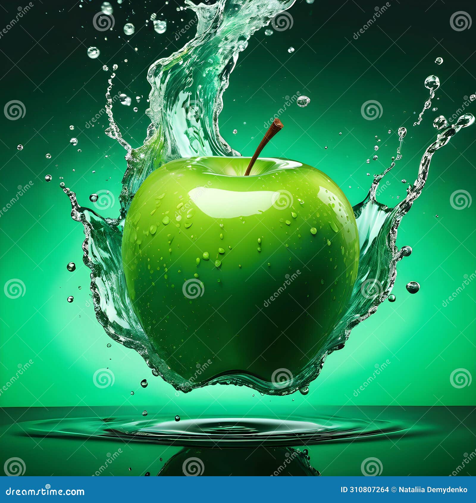 Green Glossy Apple Water Splash Stock Illustration - Illustration of ...