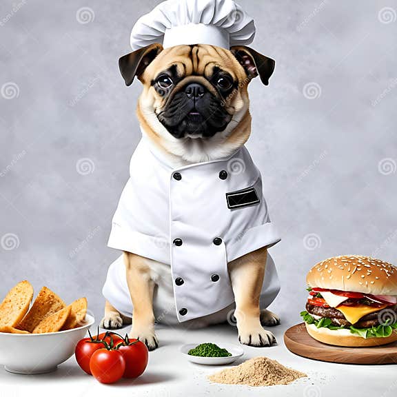 A Cute Pug Dog Chef in a Pavarian Cap Stock Illustration - Illustration ...