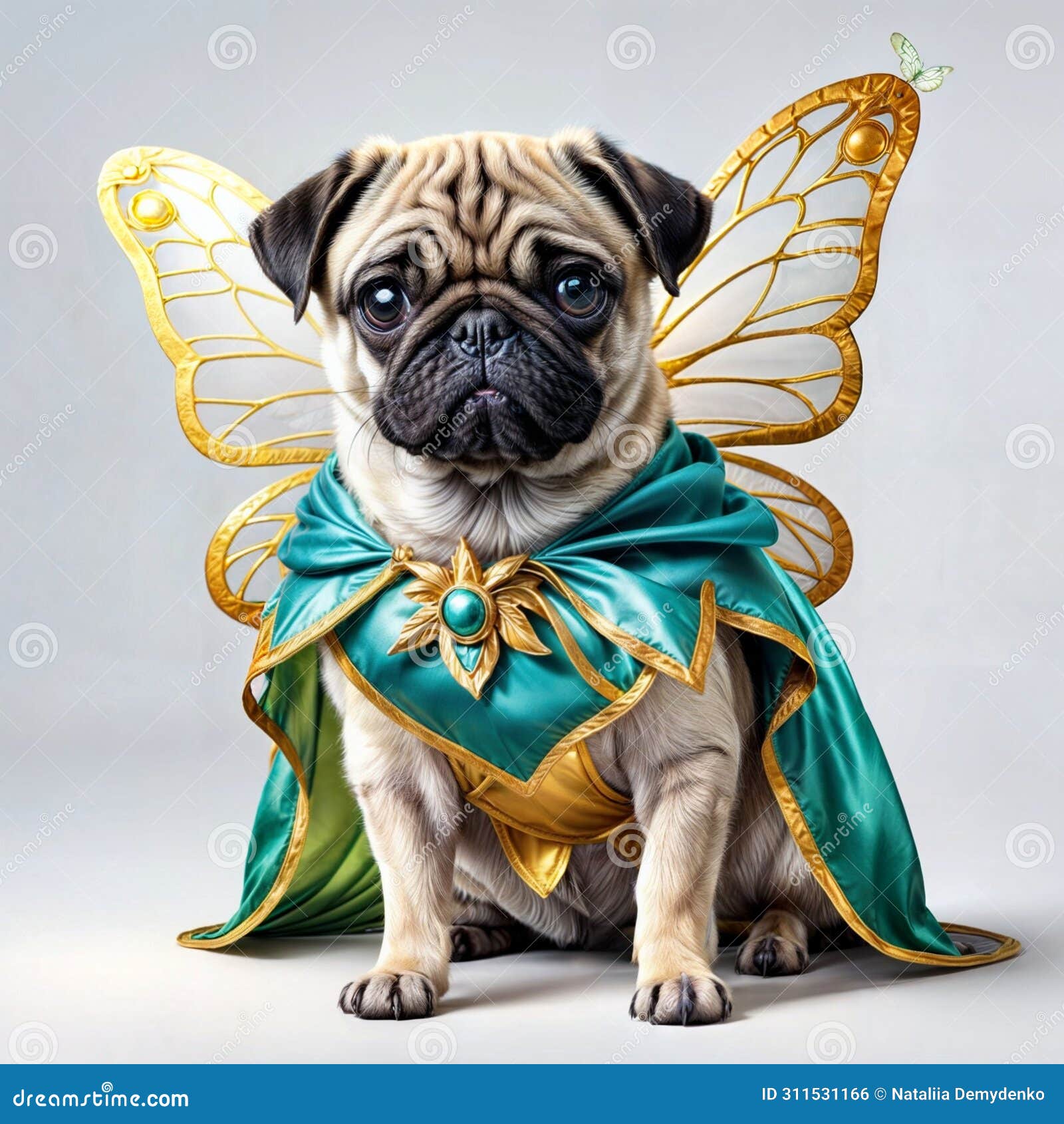 Cute Pug Puppy in a Blue Fairy Costume. Stock Illustration ...