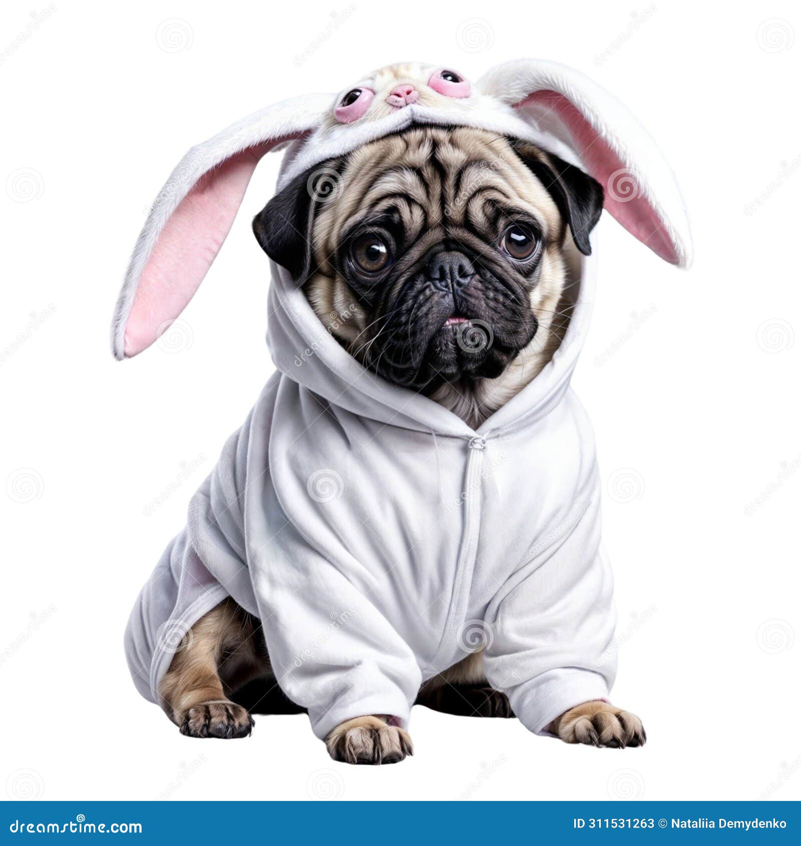 Pug in a White-pink Bunny Costume. Stock Illustration - Illustration of ...