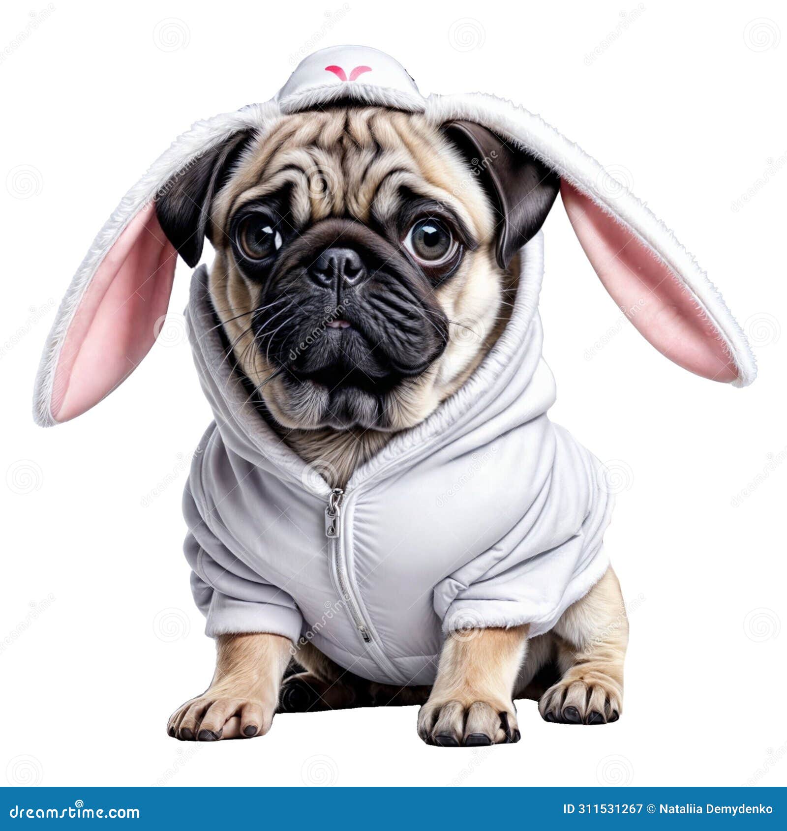 Cute Pug in a White-pink Bunny Costume. Stock Illustration ...