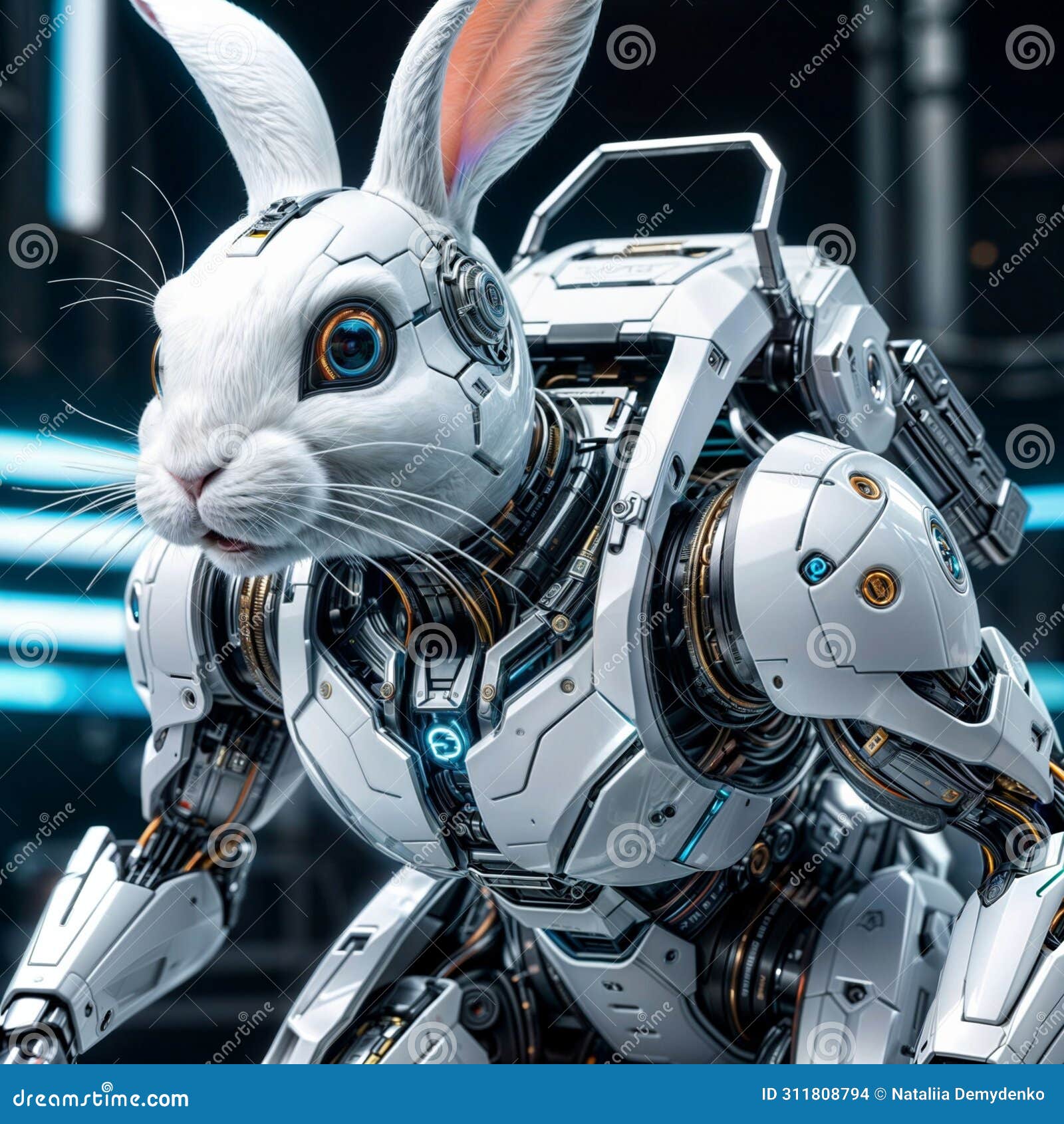 A White Cyber Rabbit Robot Made of Metal . Stock Illustration ...