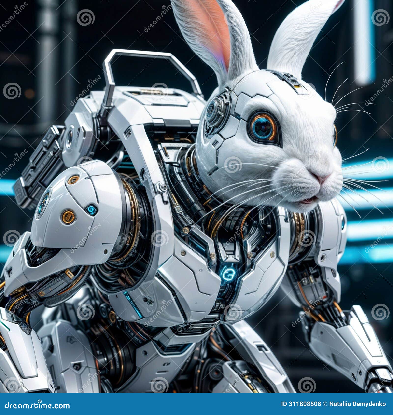 White Cyber Rabbit Robot Metal. Stock Illustration - Illustration of ...