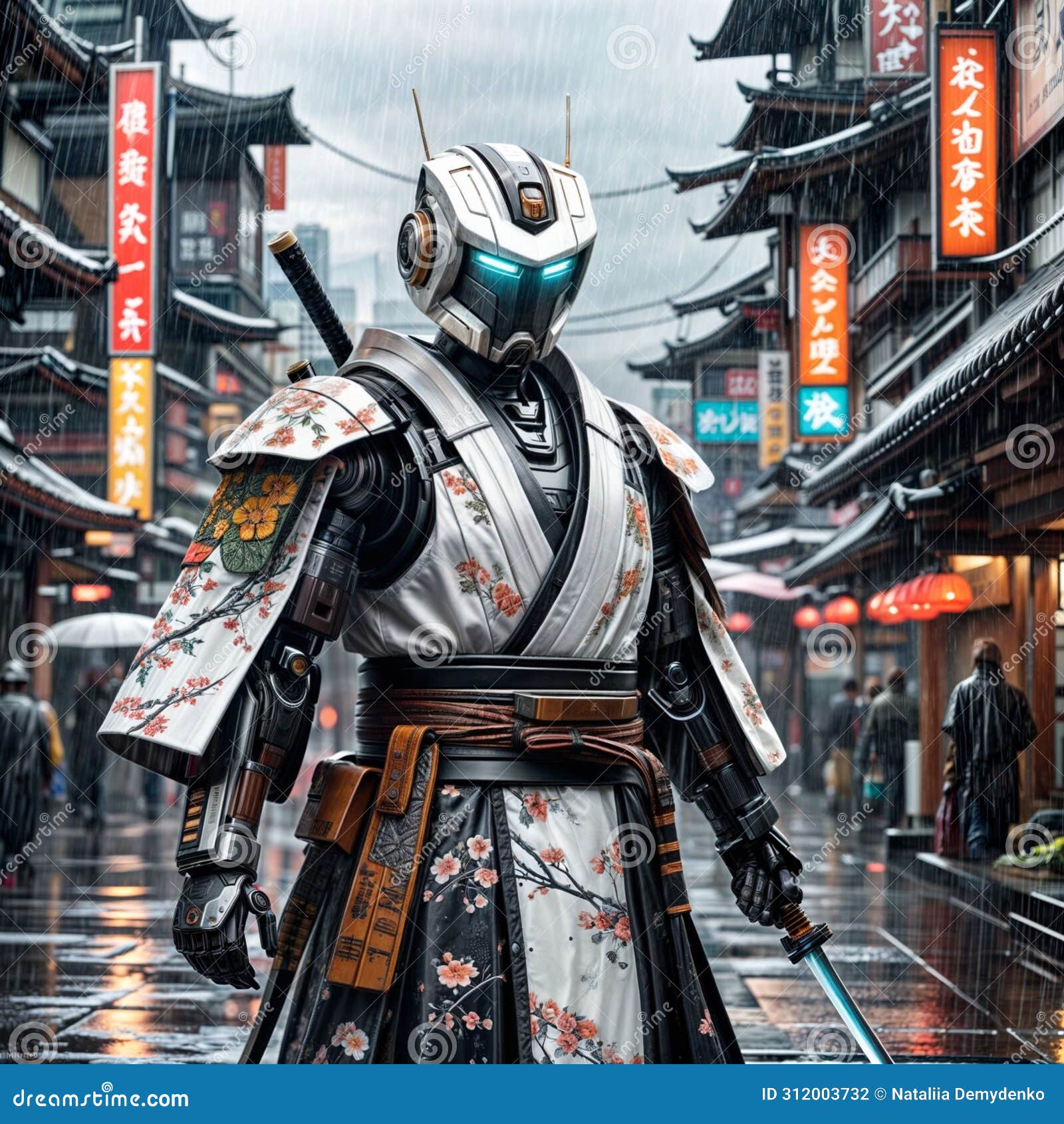 Robot Samurai Helmet Cyberpunk Background For T-shirt Poster Sticker ...