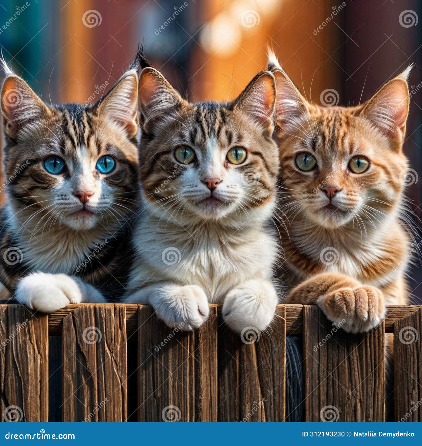Three Cute Red-brown Cats Peek through the Worries Stock Illustration ...