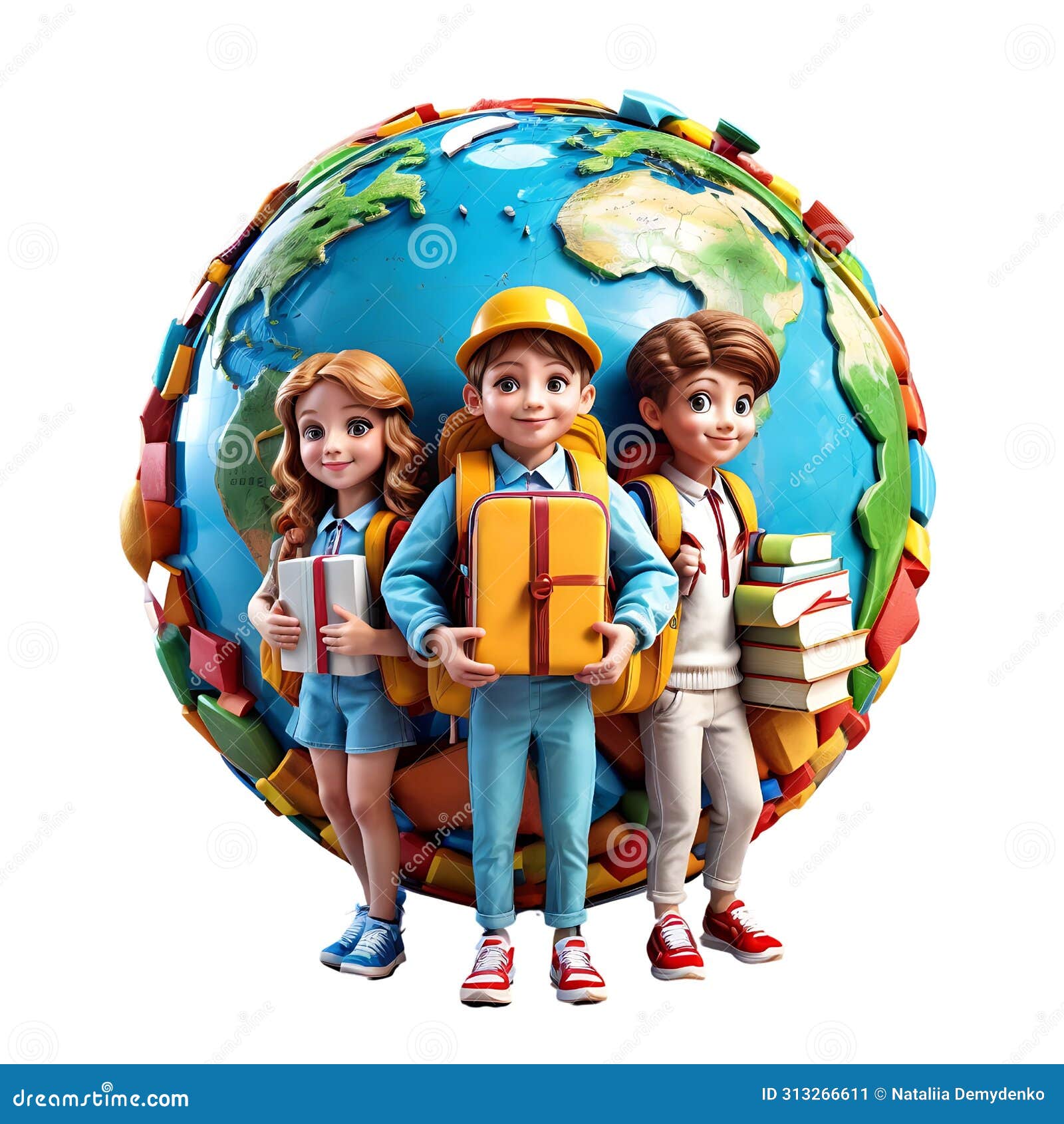 3d Illustration of Three Teenage Students Standing Near the Round ...