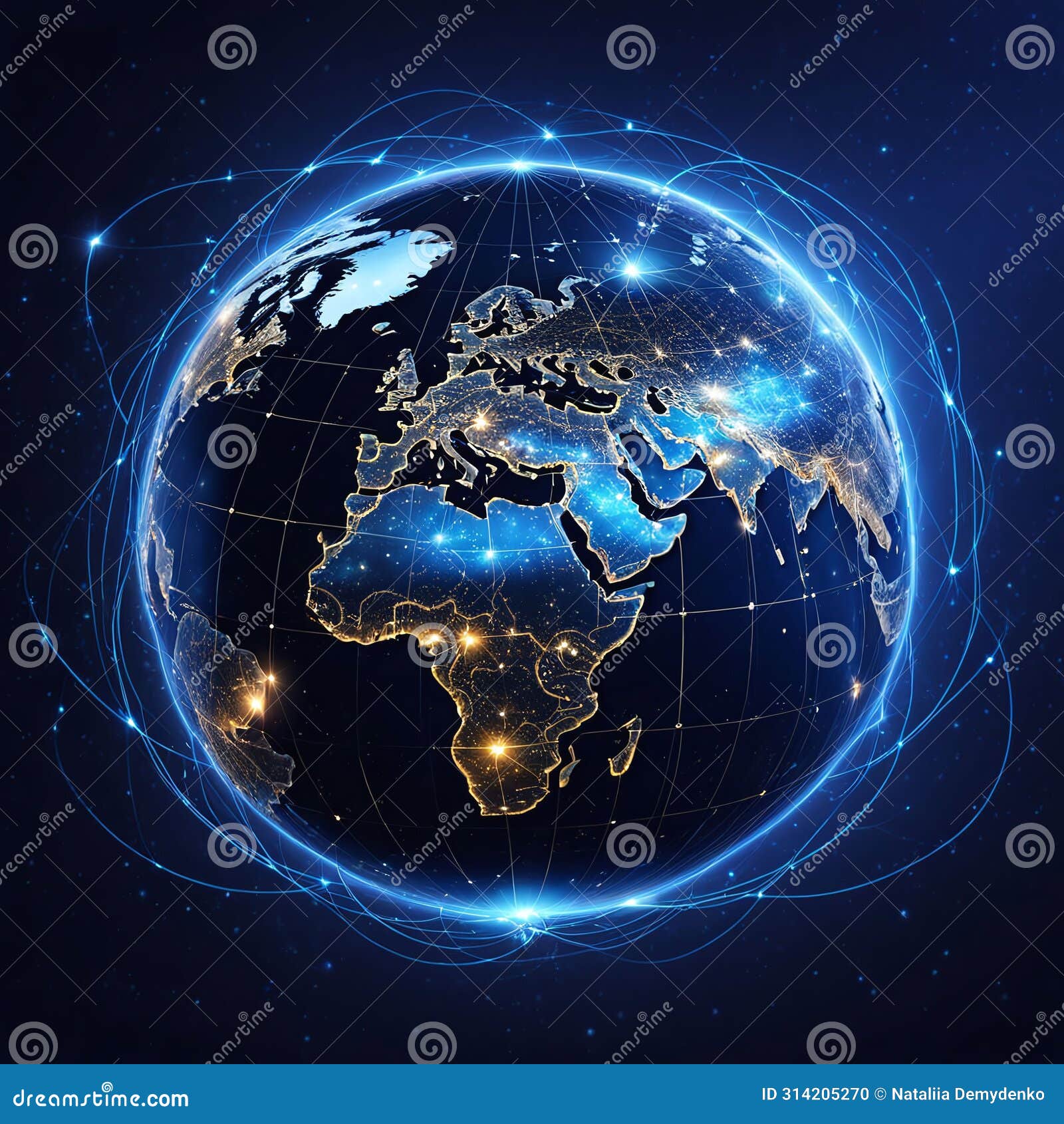 Planet Earth Covered with Global Network Blue Background Stock ...