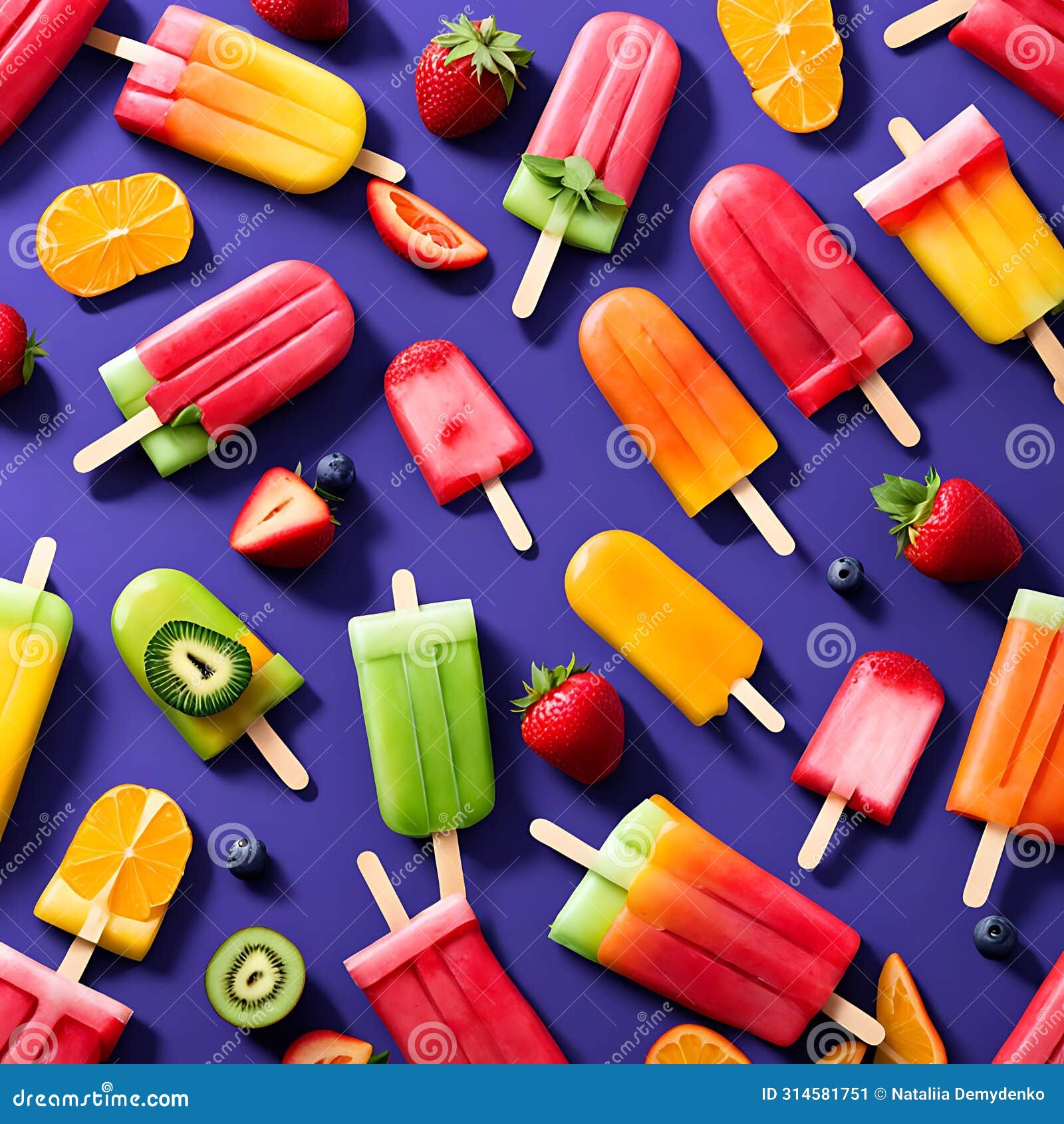 Multi-colored Fruit Ice on a Stick Lying with Fresh Fruits Stock ...