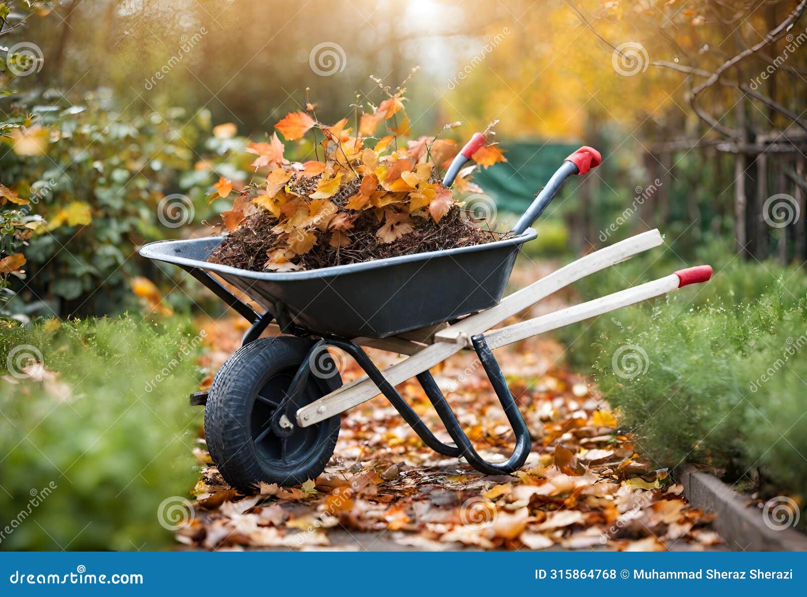 Wheelbarrow in the Garden,Environment Cleaning Concept. Stock ...
