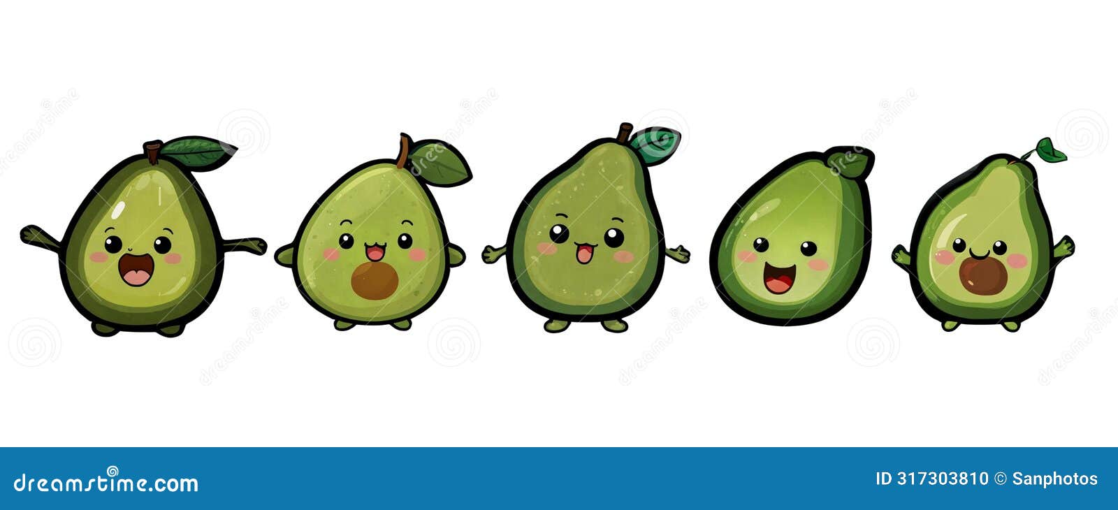 Adorable Avocado Squad: Kawaii Cartoon Characters for Your Projects ...