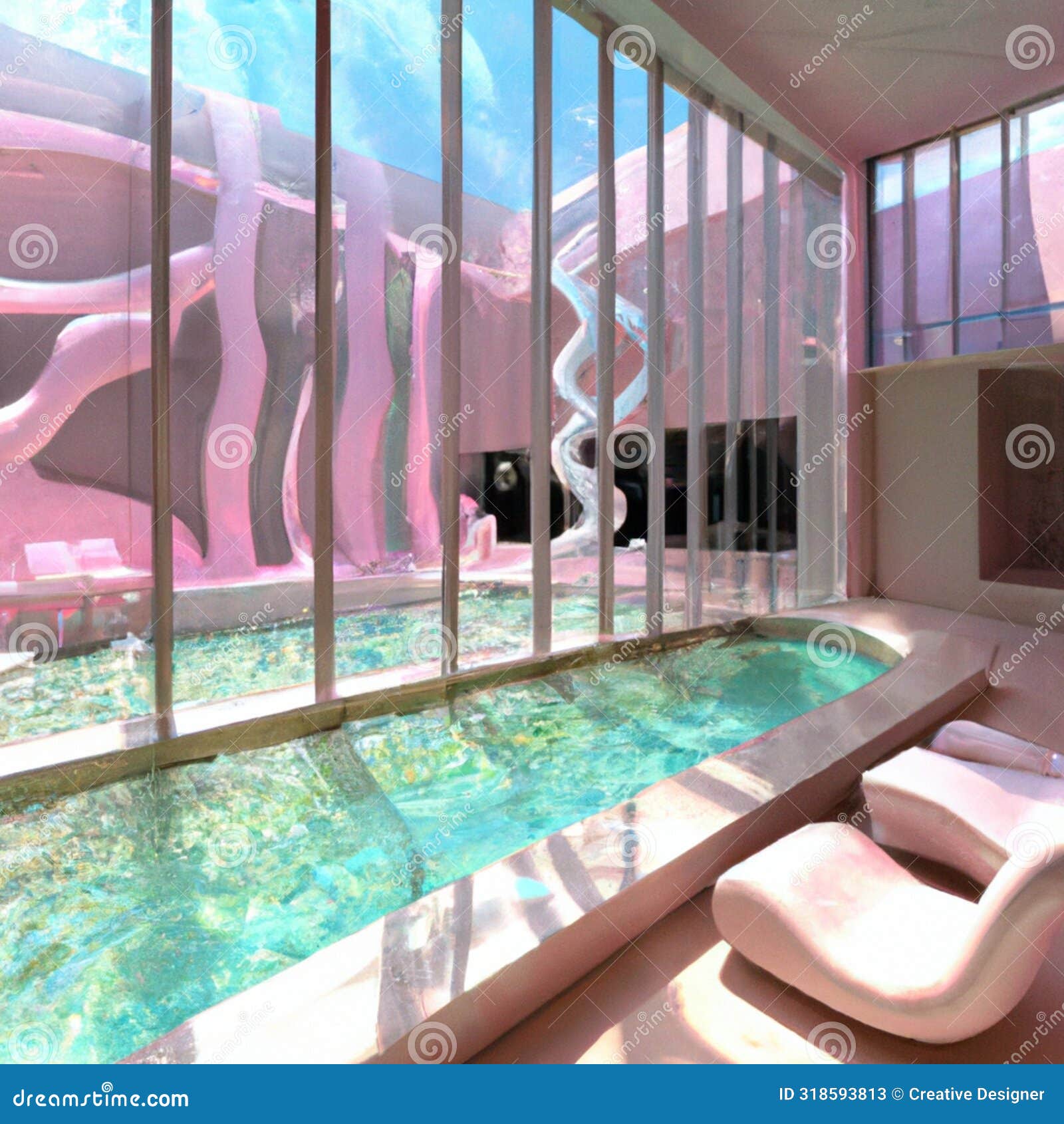Contemporary Indoor Pool With Pink Sculptural Design Royalty-Free Stock ...