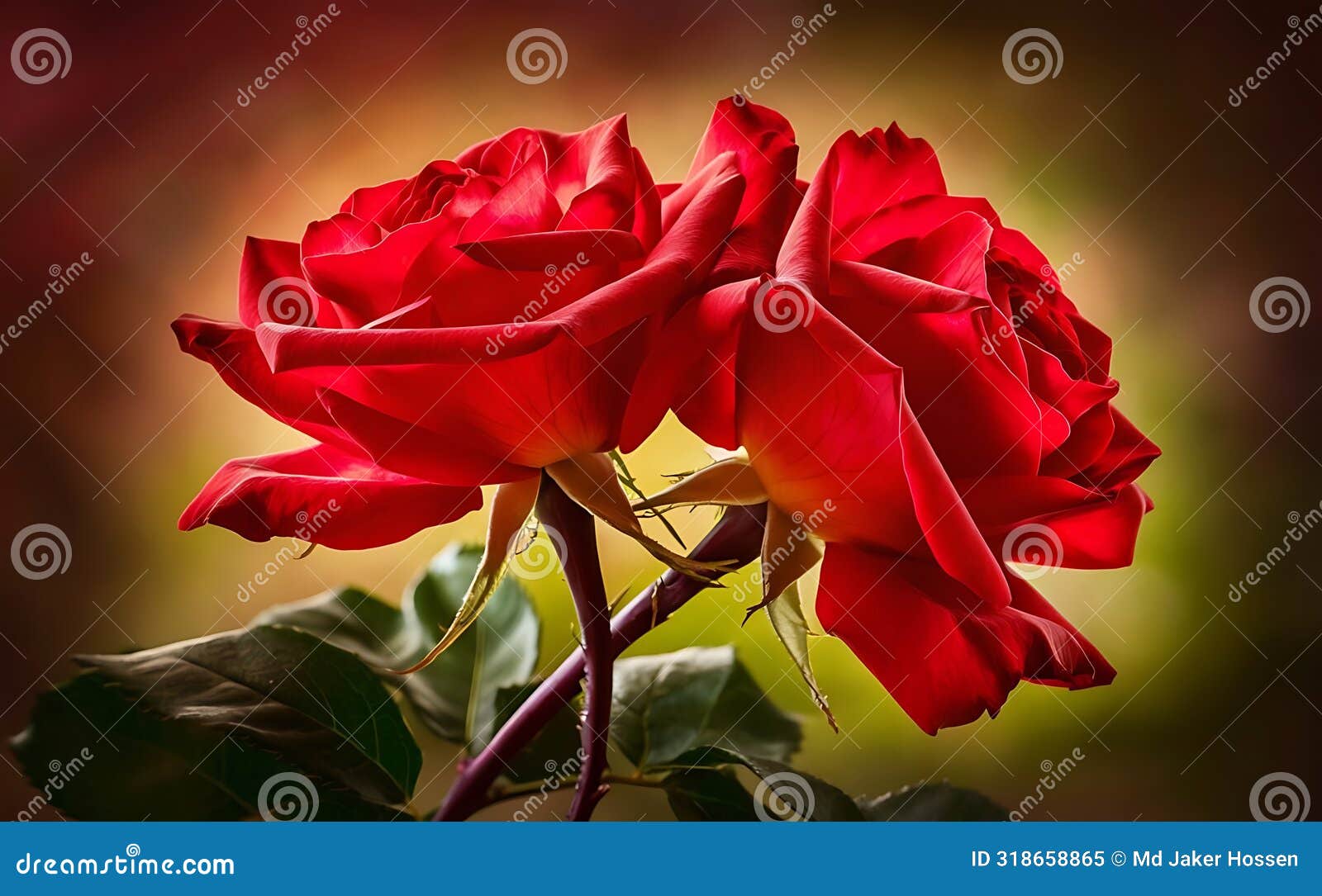Two Blooming Red Roses Flower Photography Picture Stock Illustration ...