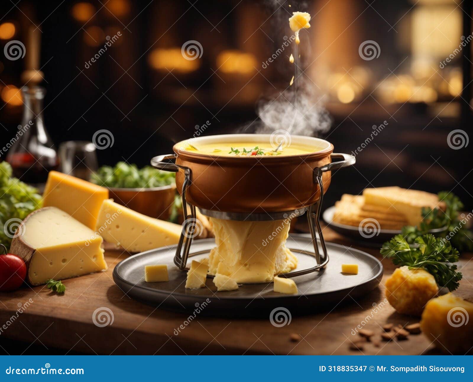 Cheese Fondue, Swiss Melted Cheese and Wine Dish Served in a Communal ...