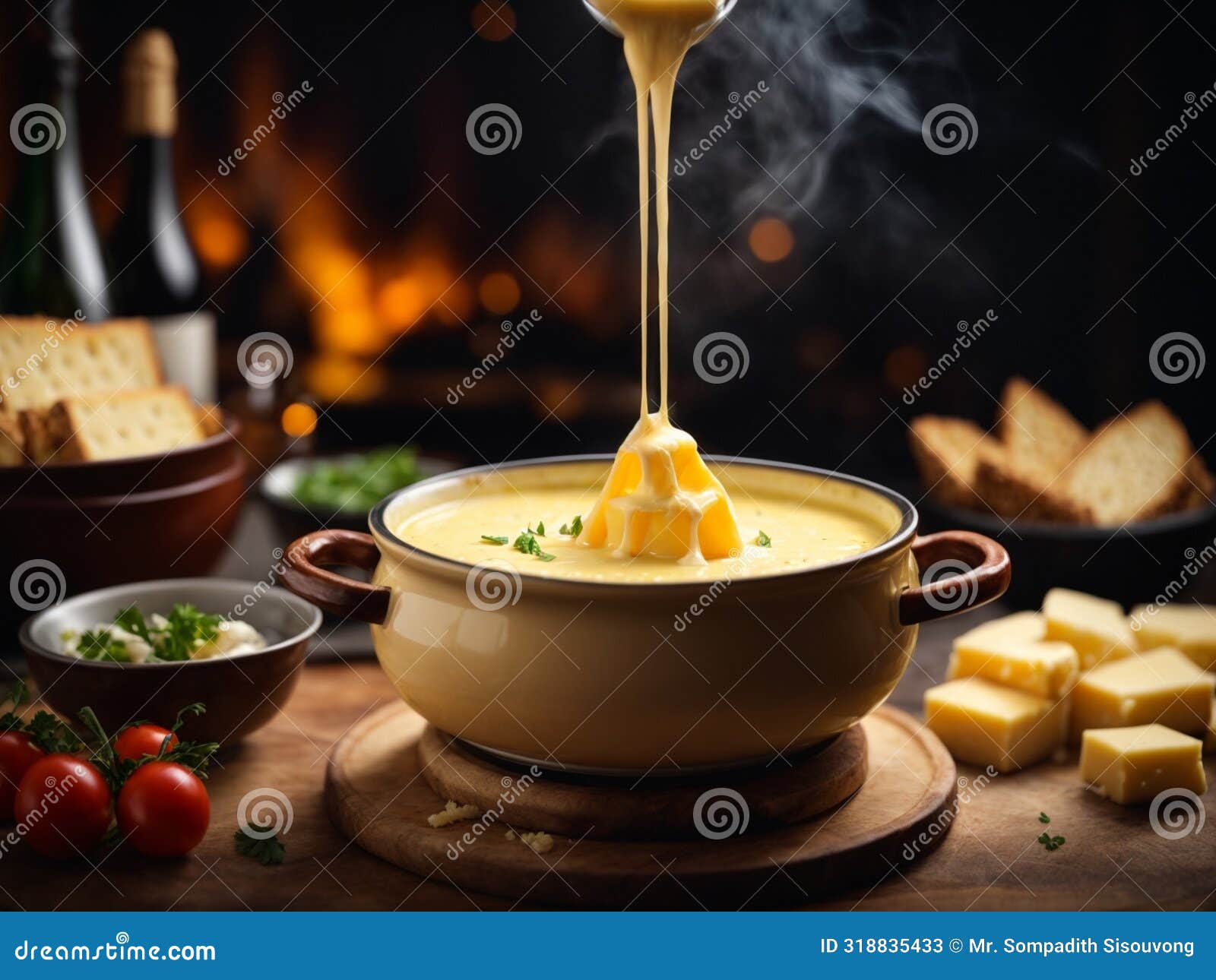 Cheese Fondue, Swiss Melted Cheese and Wine Dish Served in a Communal ...