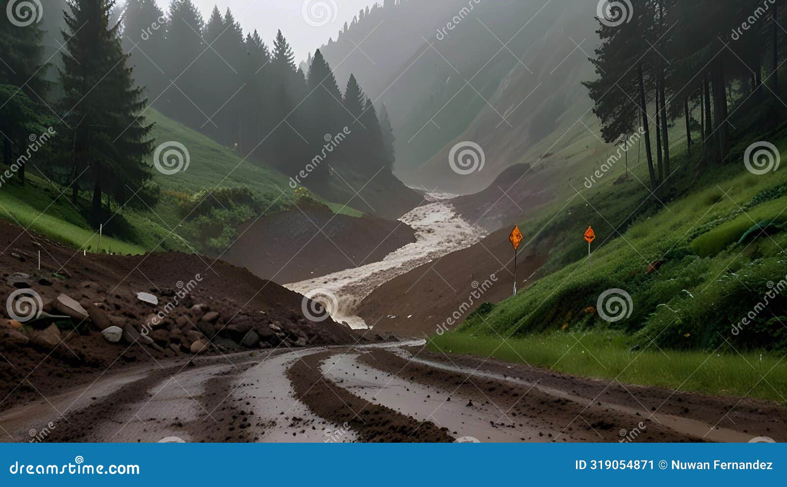 Landslide Side Of The Highway. Land Slides Along Muddy Road. Natural ...