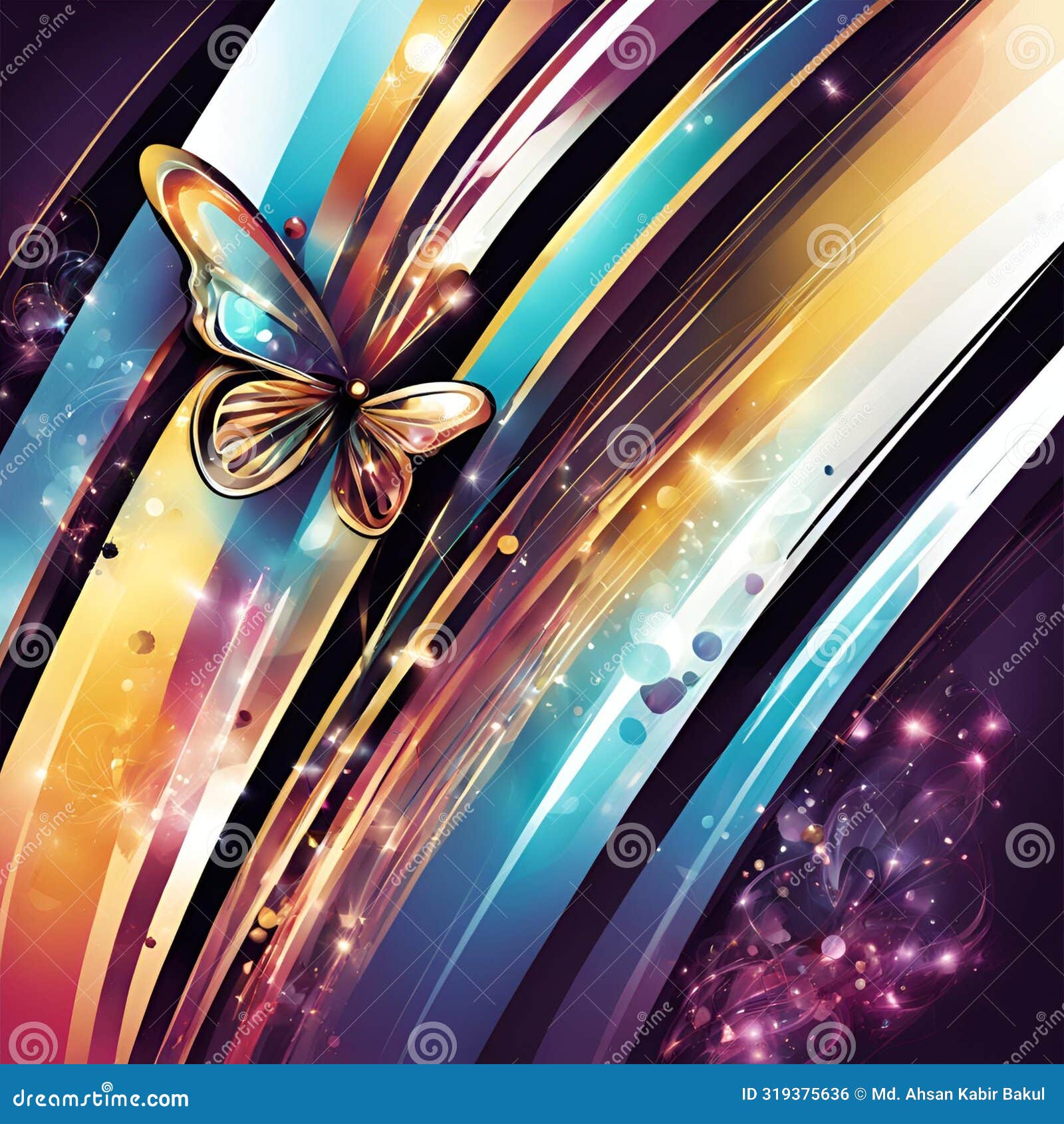 Gold Abstract Butterfly with Reflection Stock Illustration ...