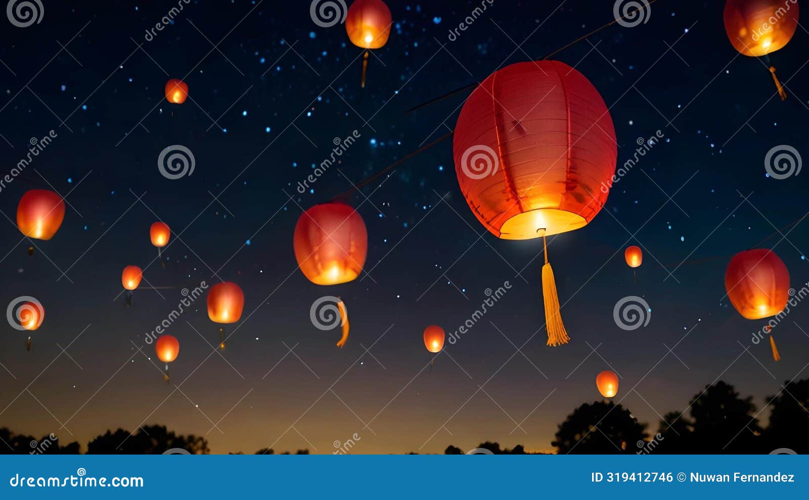 Floating Lanterns. Chinese Lantern Release. Illuminated Sky Stock ...