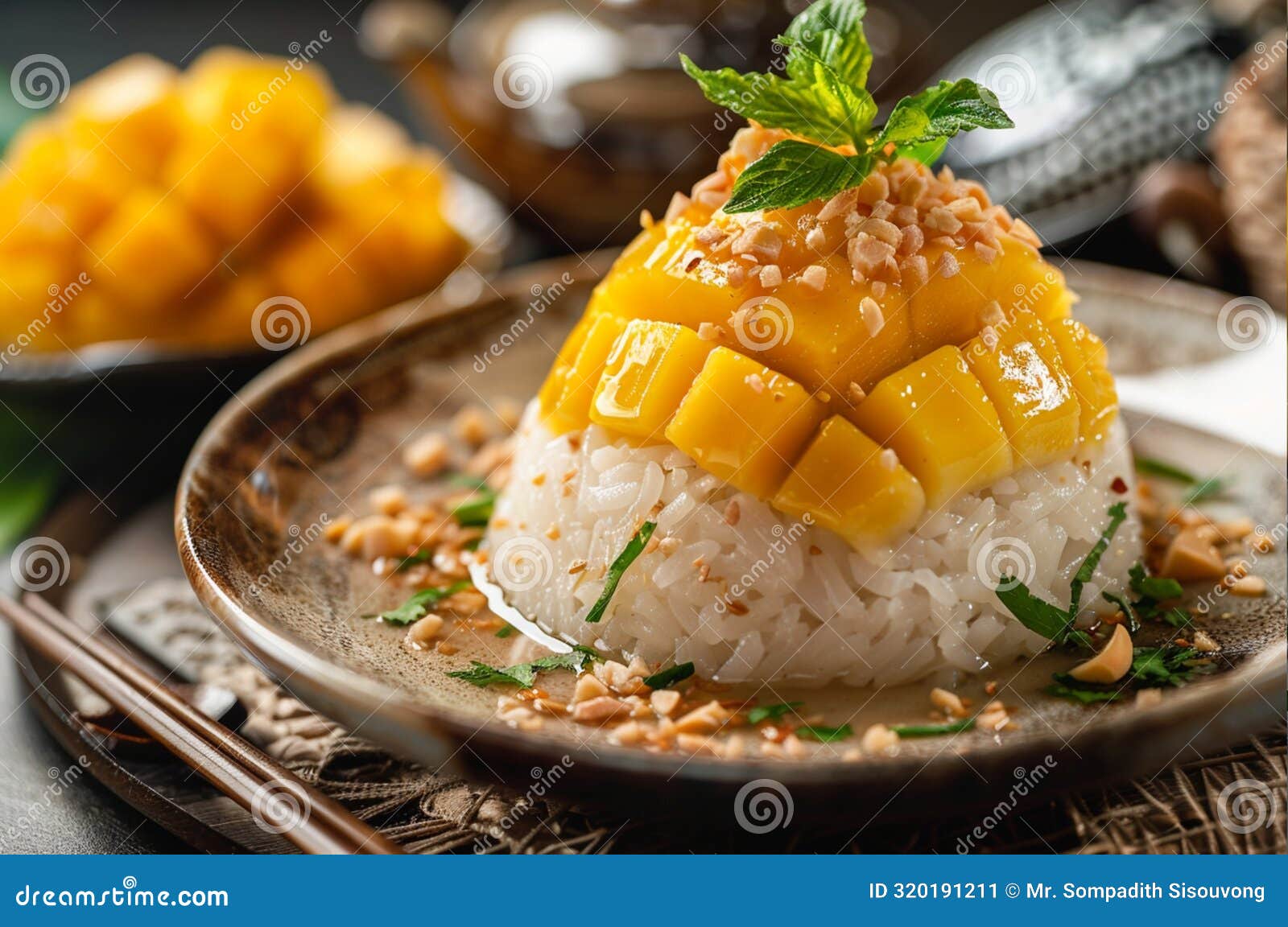 Delicious Thai Mango Sticky Rice, Sweet Aroma Of Ripe Mangoes And ...