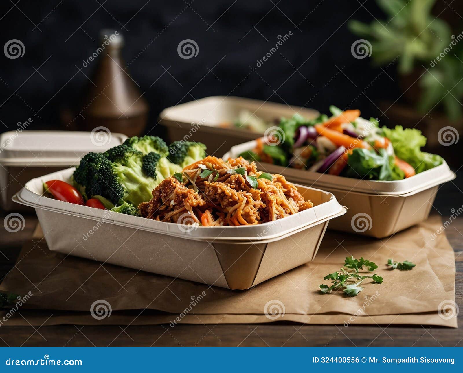 Yummy Food in Organic Paper Take Away Container Stock Illustration ...