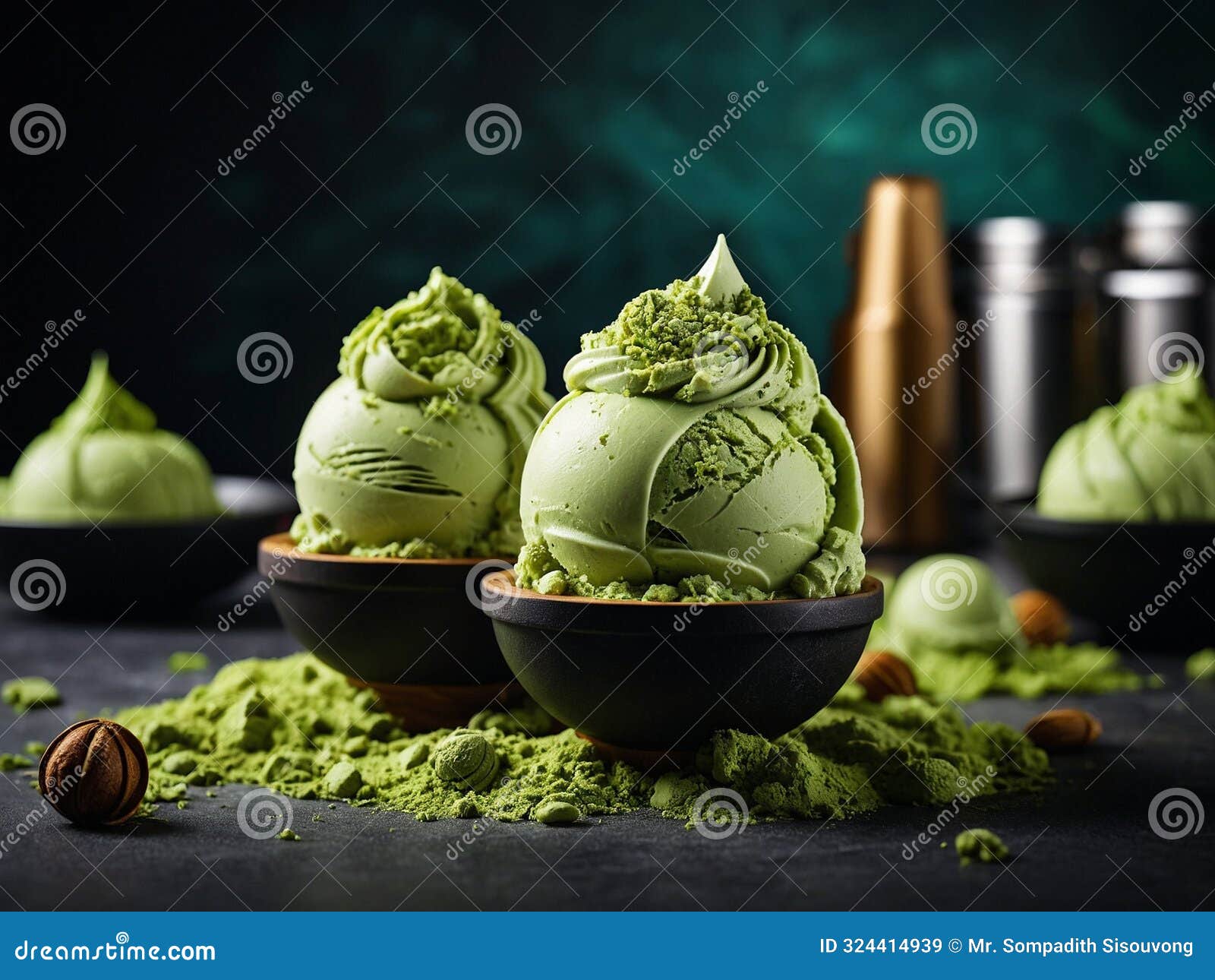 Matcha Green Tea Gelato, Vibrant Green Ice Cream Stock Illustration ...