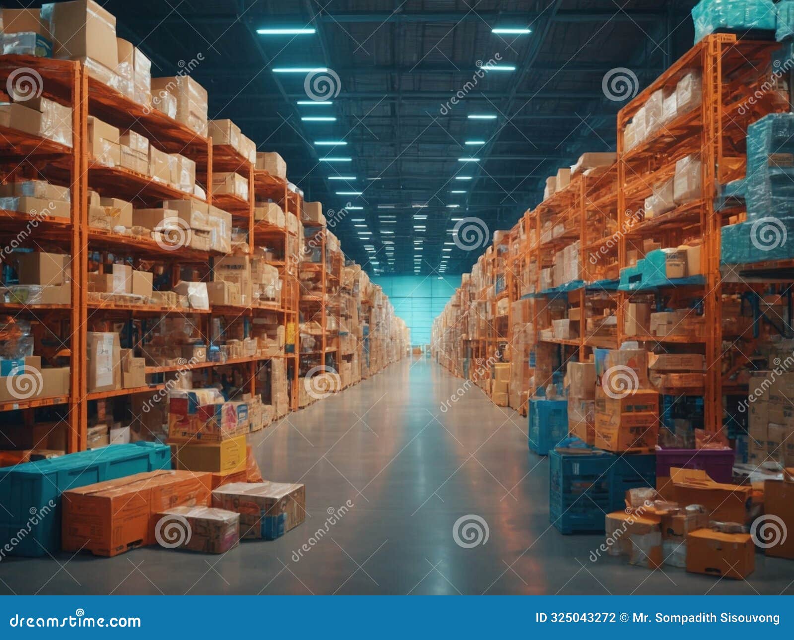 Clean Warehouse with Shelves, Cardboard, Boxes, and Products. Stock ...
