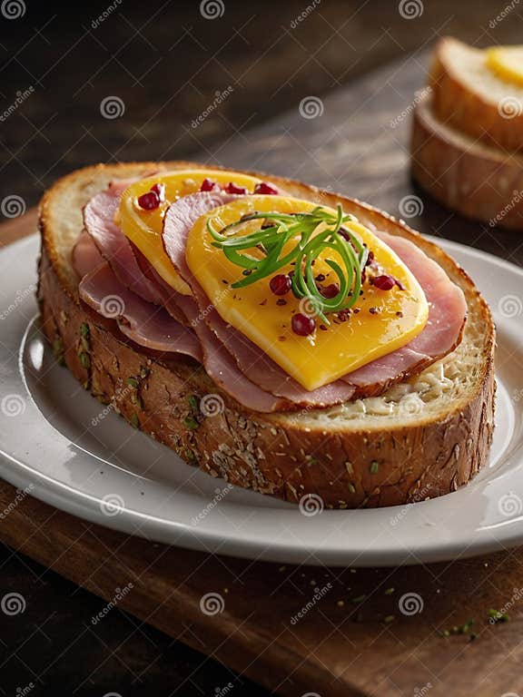 Ham Cheese Toast in Fine Dining Restaurant, Cinematic Food Photography ...