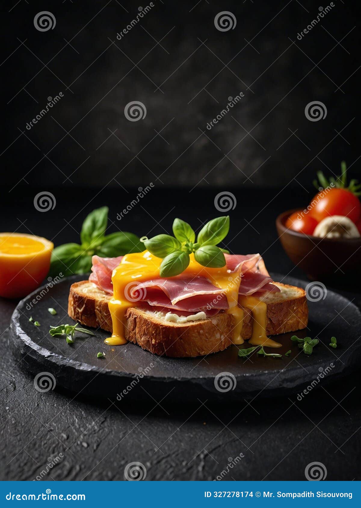 Ham Cheese Toast in Fine Dining Restaurant, Cinematic Food Photography ...