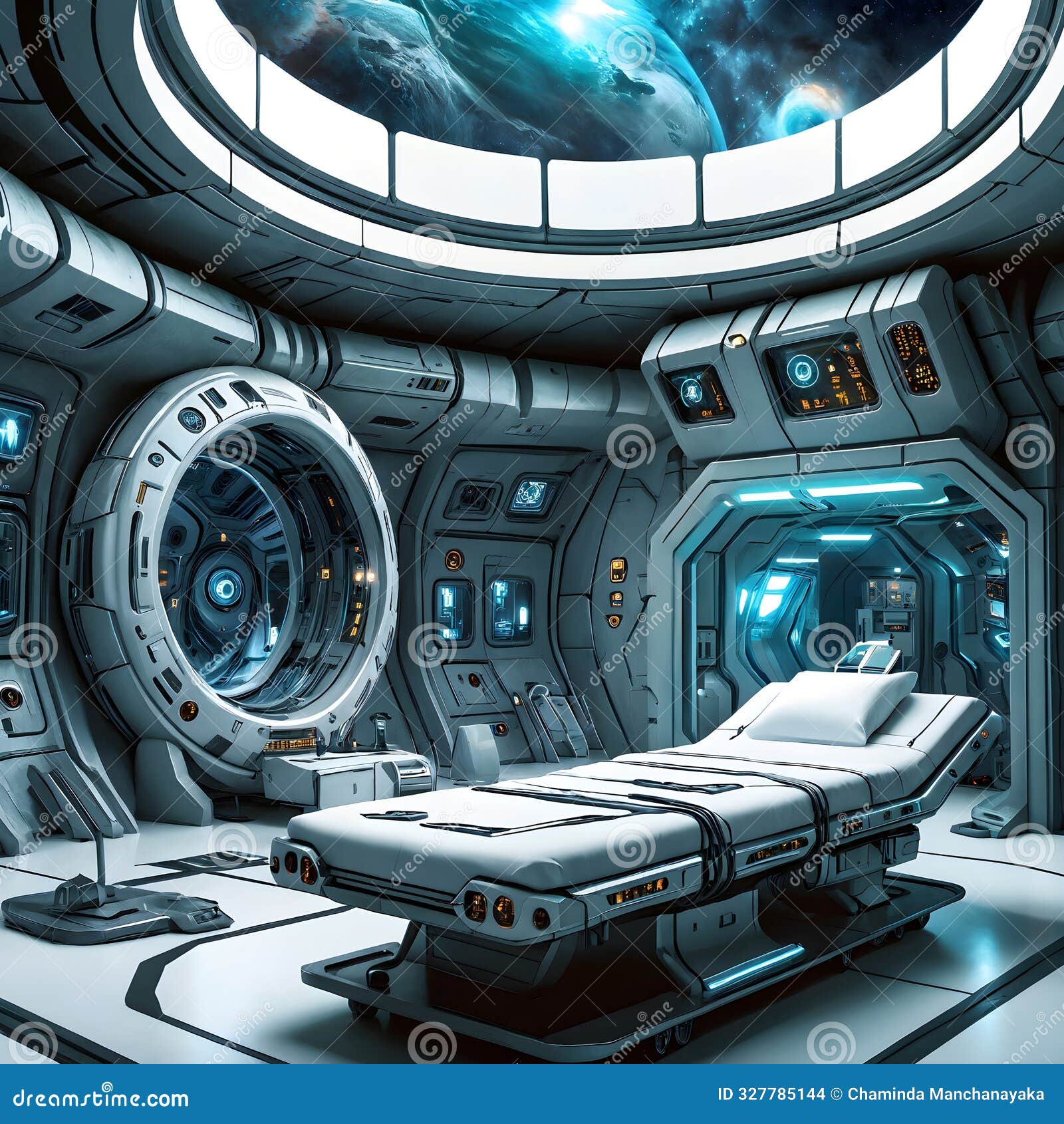 A Medical Bay In A Spaceship Viewing A Live Supernova Through ...