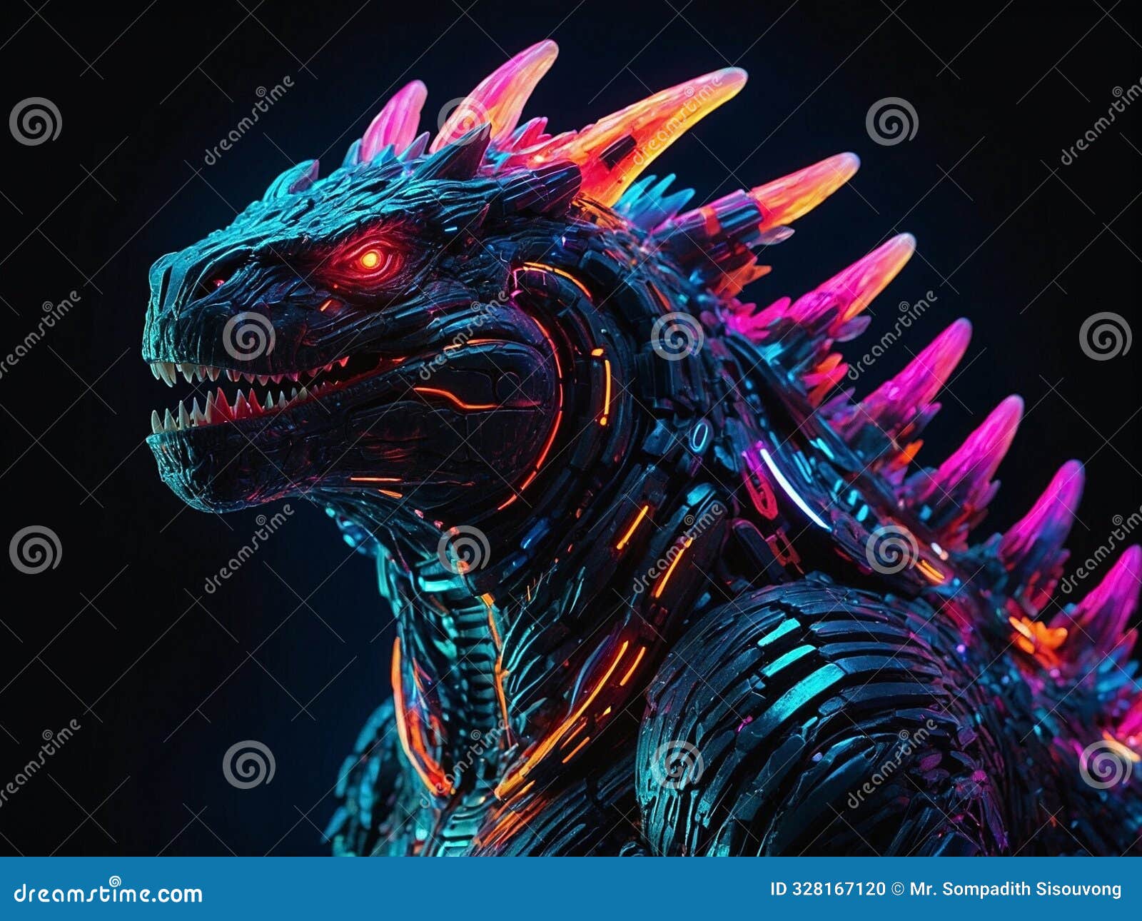 Abstract Neon Light Cyborg Godzilla Wallpaper Stock Photo ...