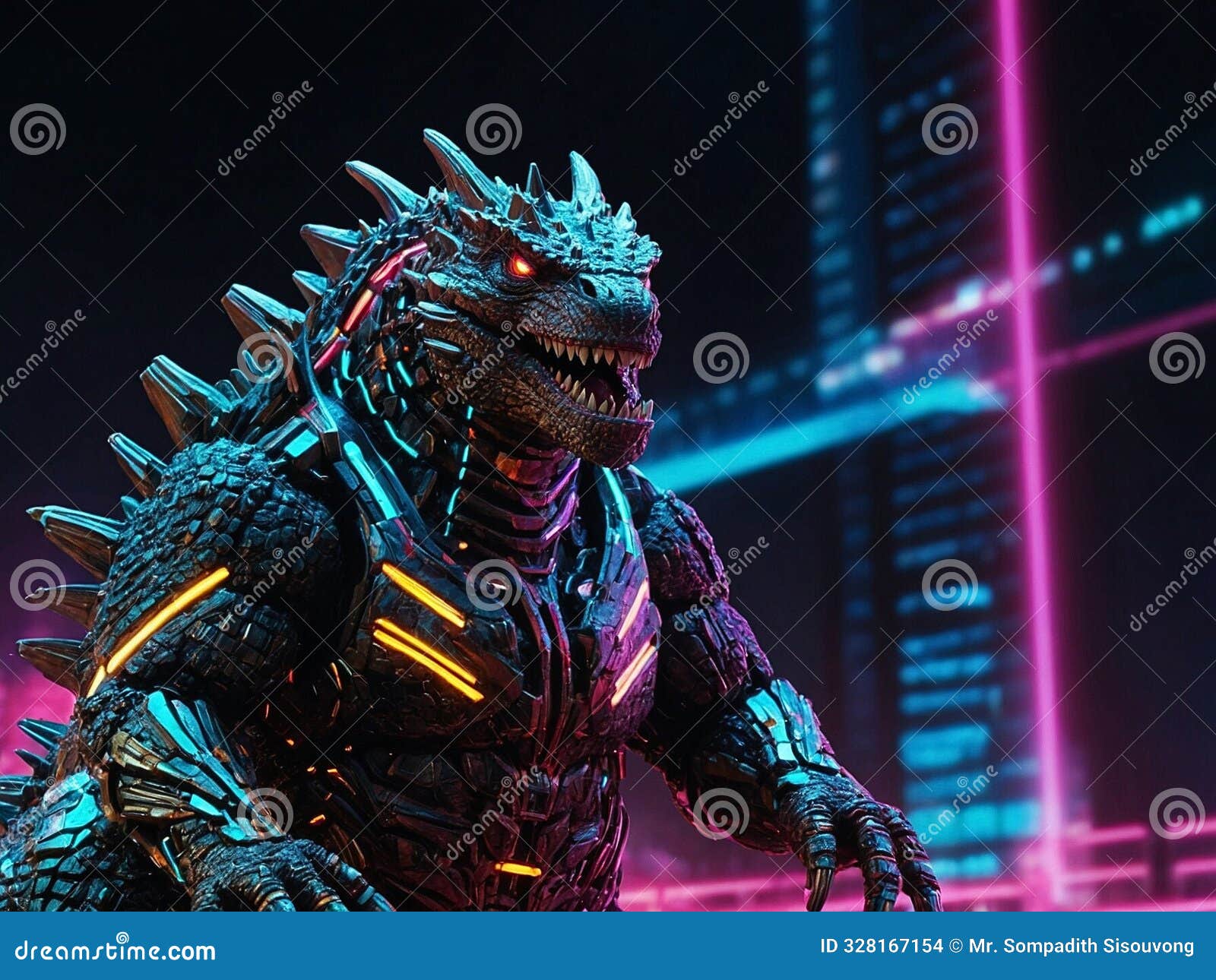 Abstract Neon Light Cyborg Godzilla Wallpaper Stock Illustration ...