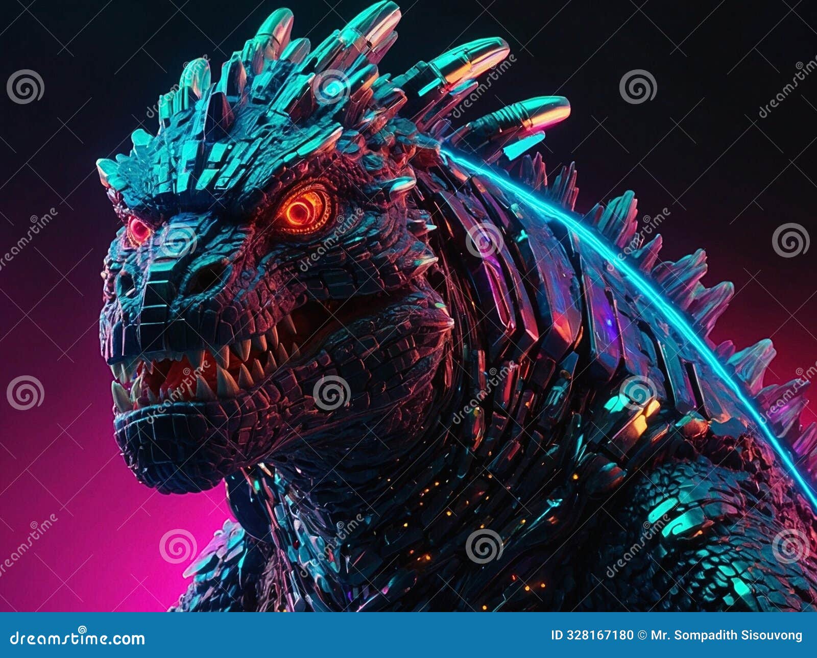 Abstract Neon Light Cyborg Godzilla Wallpaper Stock Photo ...