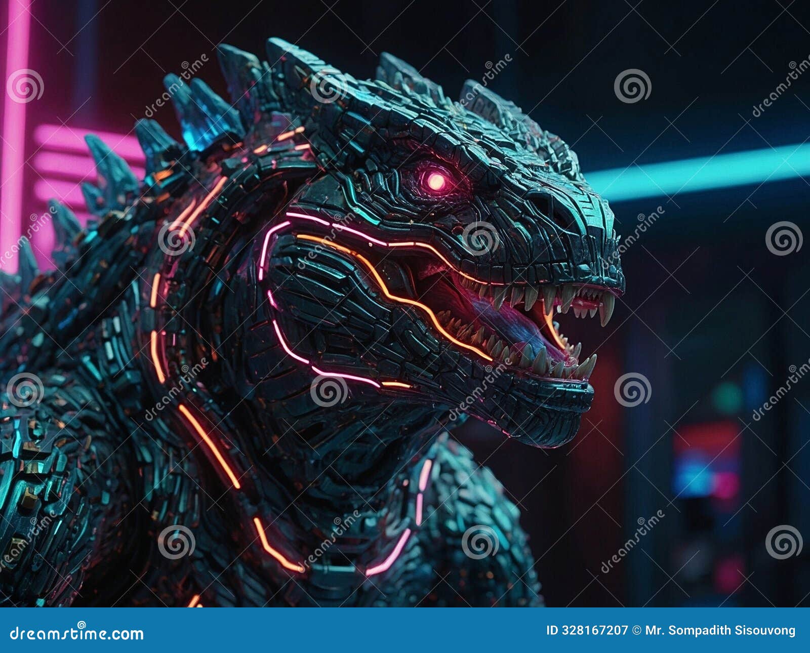 Abstract Neon Light Cyborg Godzilla Wallpaper Royalty-Free Stock Photo ...