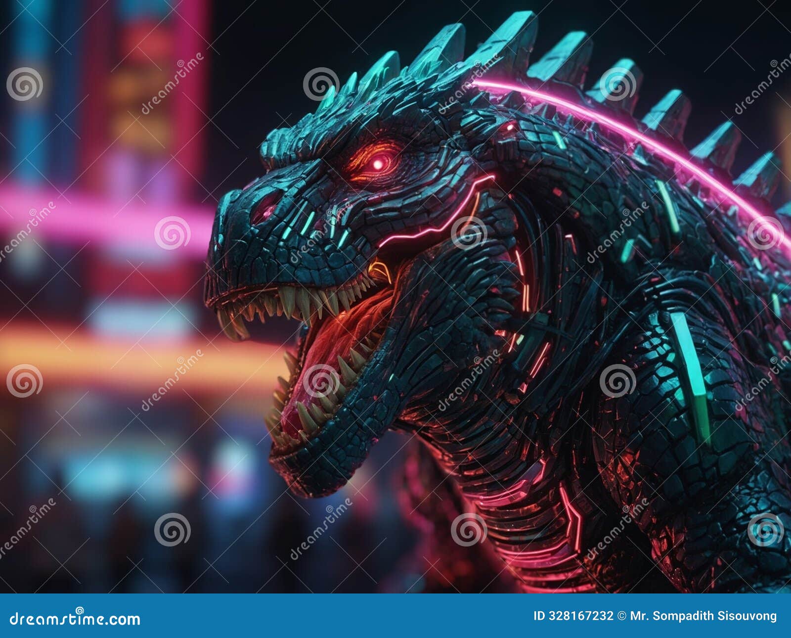 Abstract Neon Light Cyborg Godzilla Wallpaper Stock Photo ...