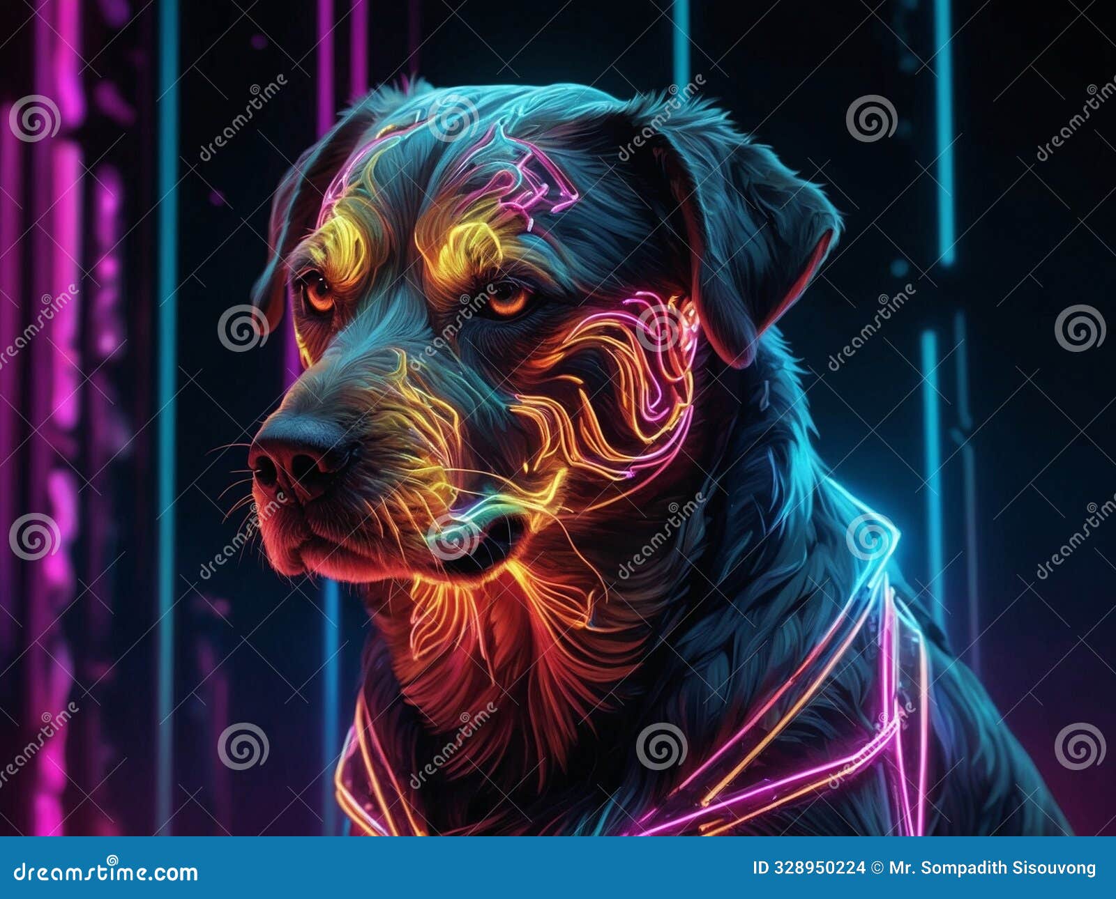 Abstract Neon Light Cute Pet Puppy Dog Wallpaper Stock Illustration ...