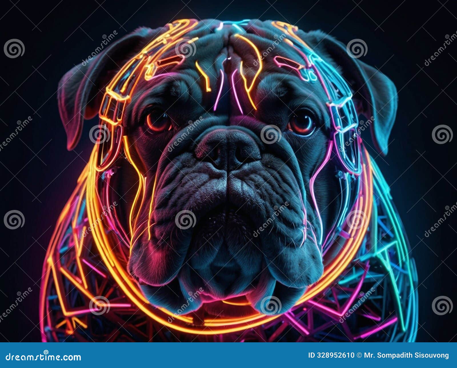 Abstract Neon Light Cute Pet Puppy Dog Bulldog Wallpaper Stock ...