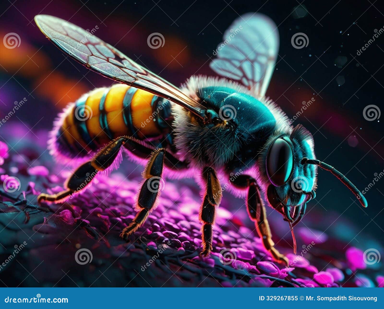 Abstract Neon Light Killer Bee Wallpaper Background Stock Illustration ...