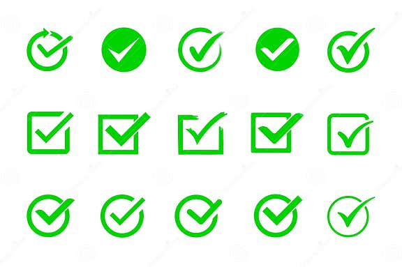 Set of Green Tick Mark Icon with White Background Stock Illustration ...