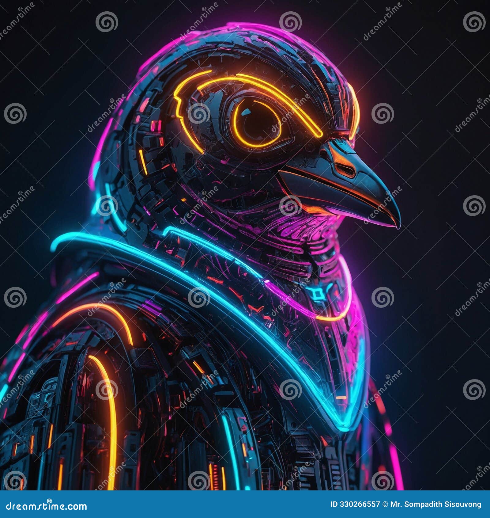 Abstract Neon Light Cyborg Penguin Wallpaper Stock Illustration ...