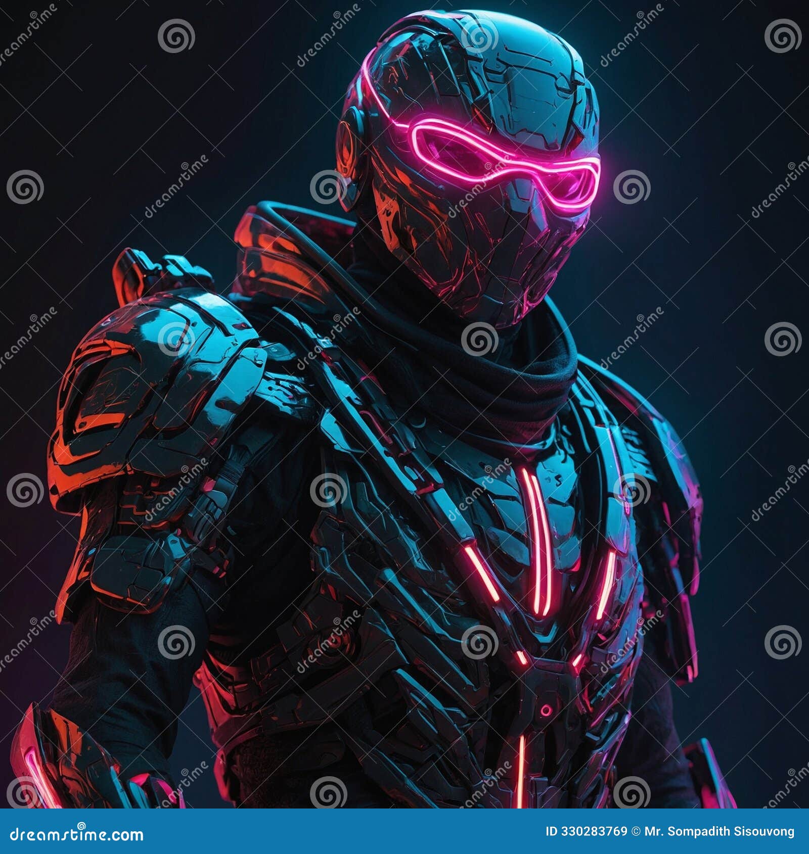Abstract Neon Light Cyborg Ninja Warrior Wallpaper Royalty-Free Stock ...