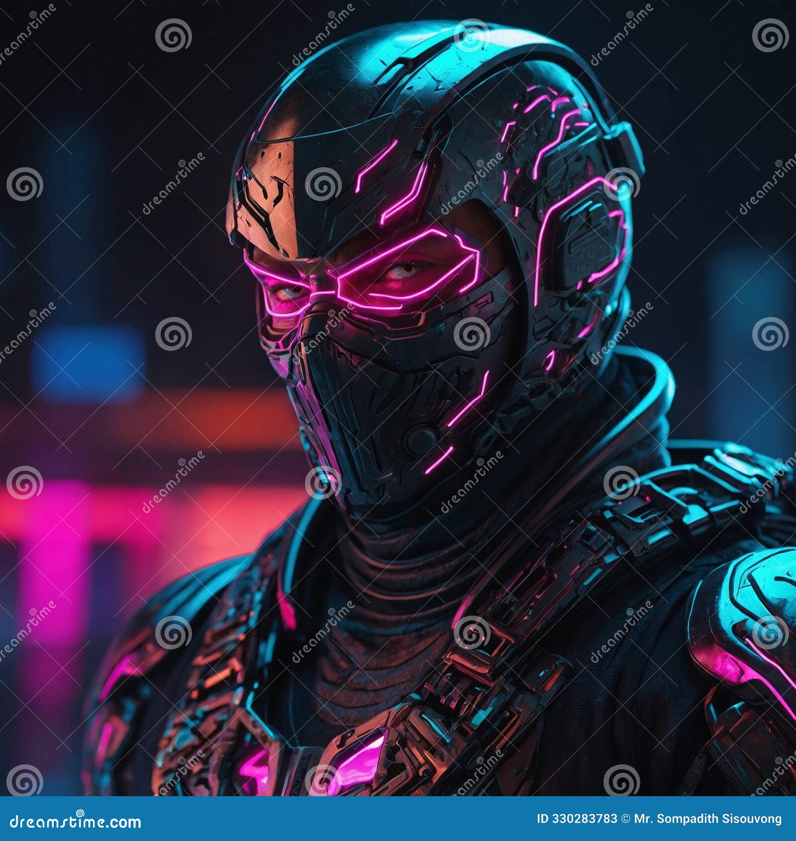 Abstract Neon Light Cyborg Ninja Warrior Wallpaper Stock Image ...