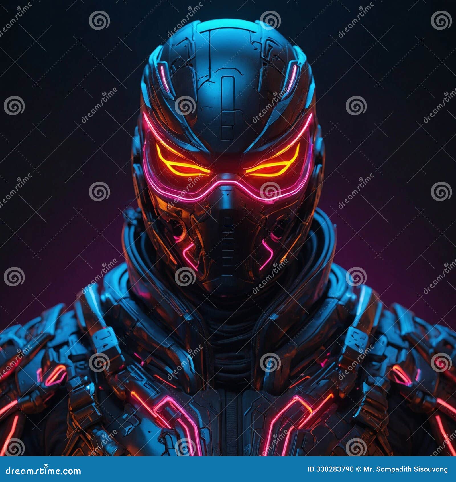 Abstract Neon Light Cyborg Ninja Warrior Wallpaper Stock Illustration ...
