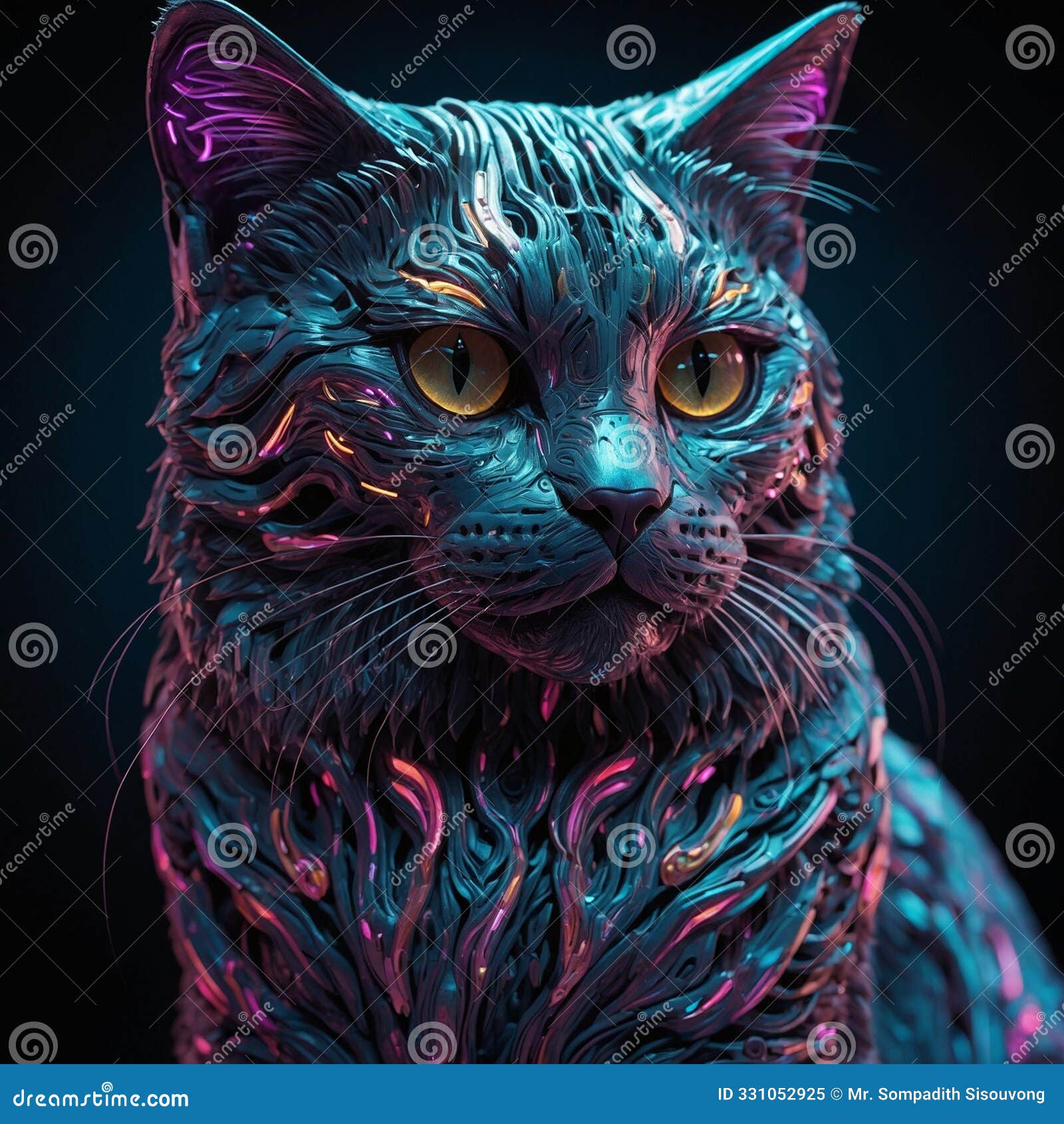 Abstract Neon Light Cyborg Birman Kitty Cat Wallpaper Royalty-Free ...