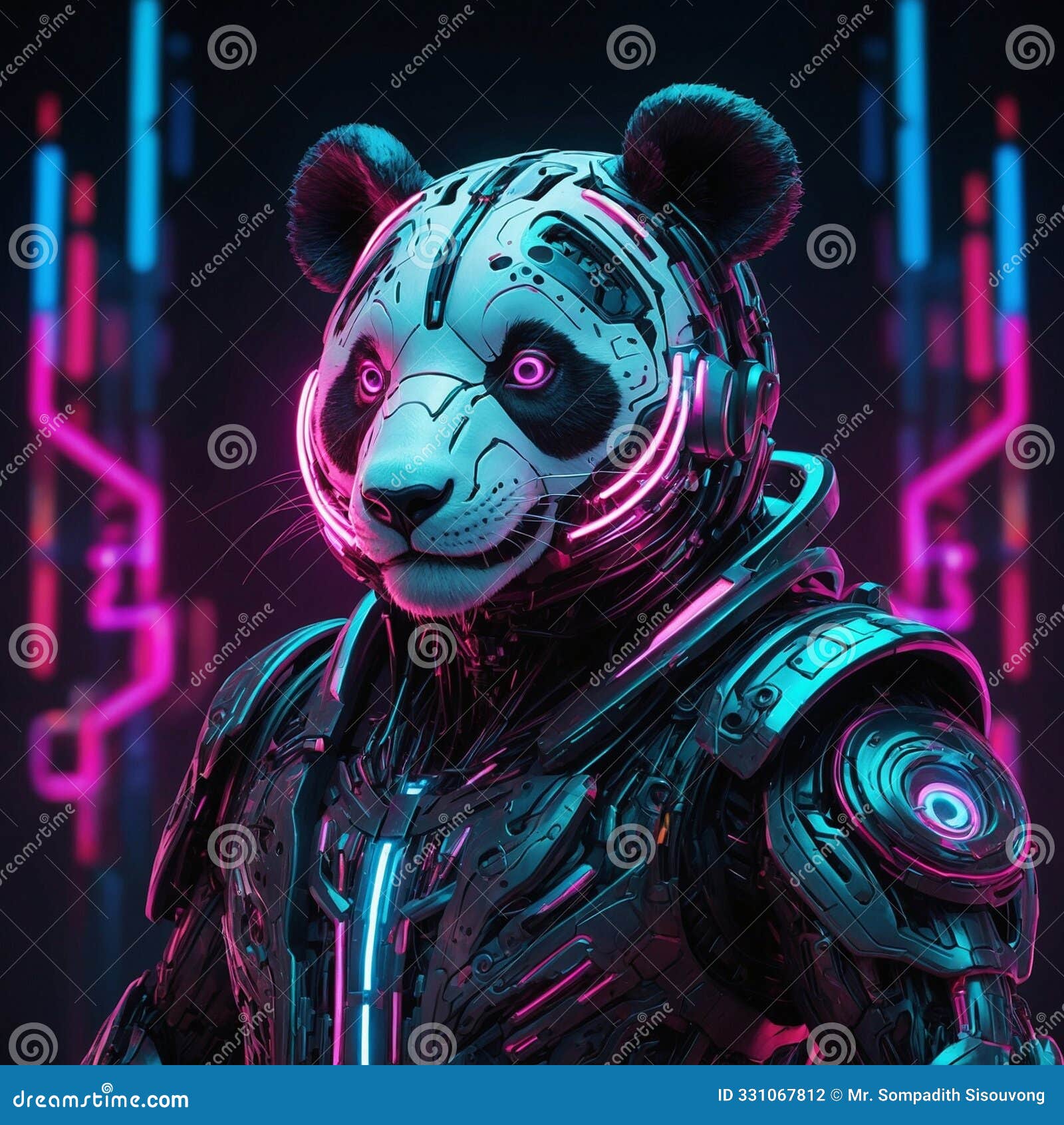 Abstract Neon Light Cyborg Panda Bear Wallpaper Stock Illustration ...