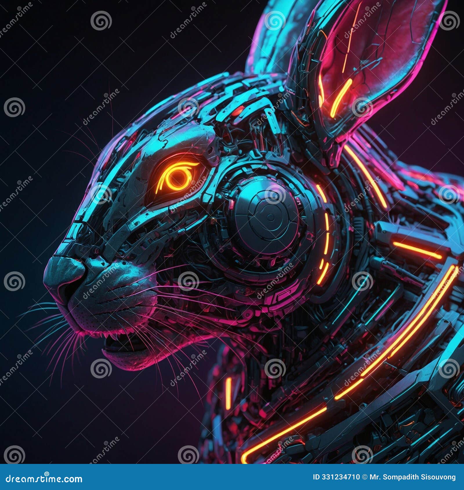 Abstract Neon Light Cyborg Bunny Rabbit Wallpaper Stock Illustration ...